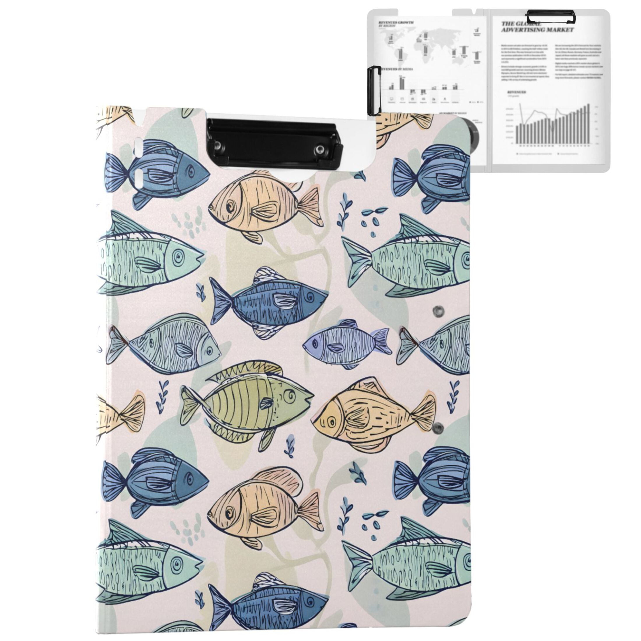 ALAZA Hand Draw Fishes A4 Foldable Clipboard 360 Degree Folder Binder ...