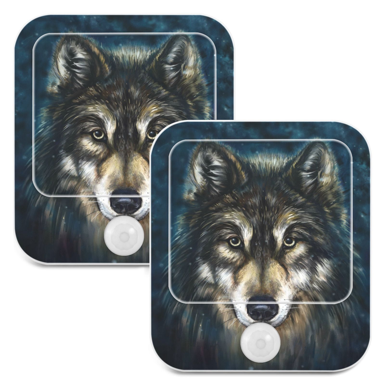 ALAZA Hand Drawn Wolf Head Cute Night Lights Plug into Wall -2 Pack ...