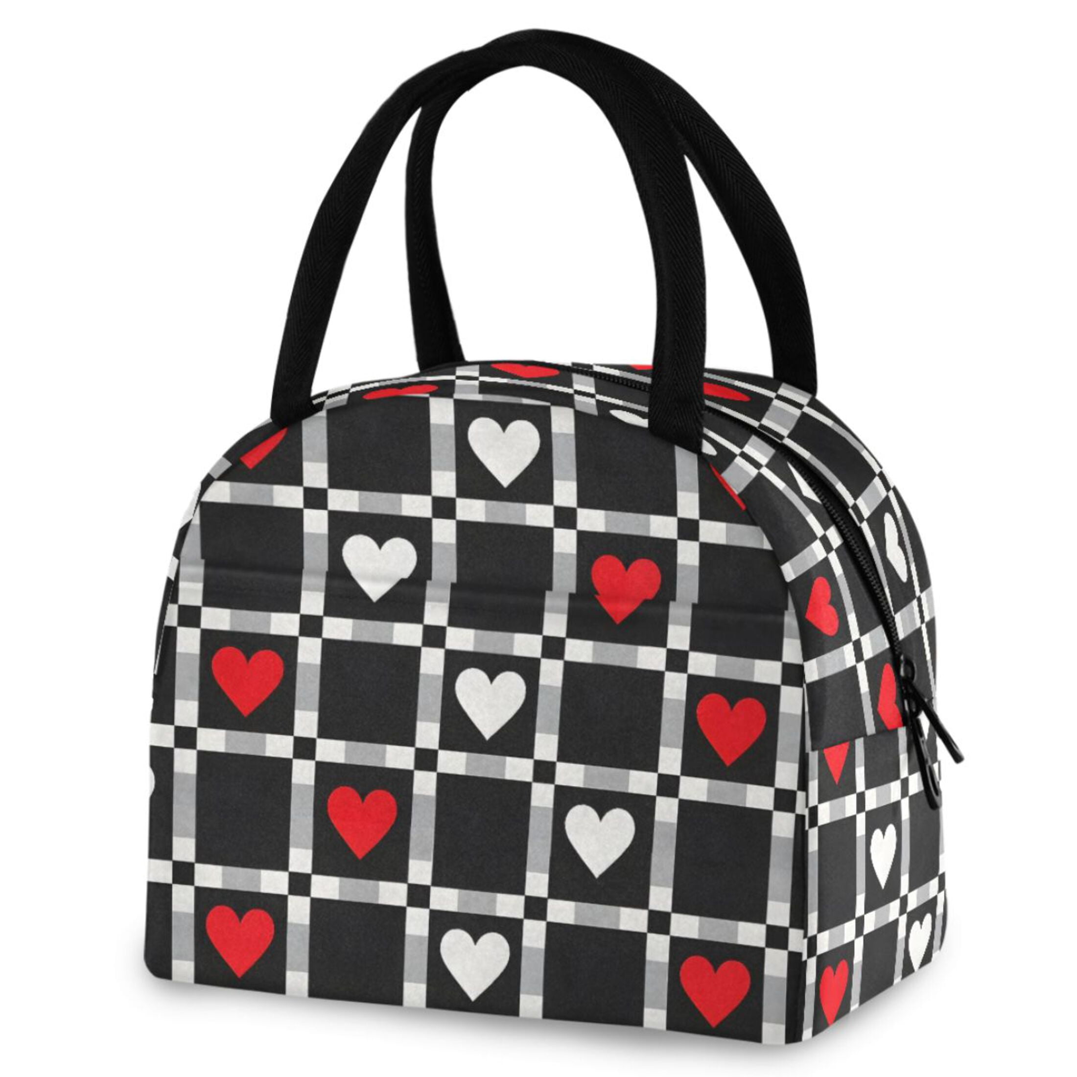 ALAZA Heart on Checkered Insulated Lunch Box Reusable Cooler Tote Bag ...
