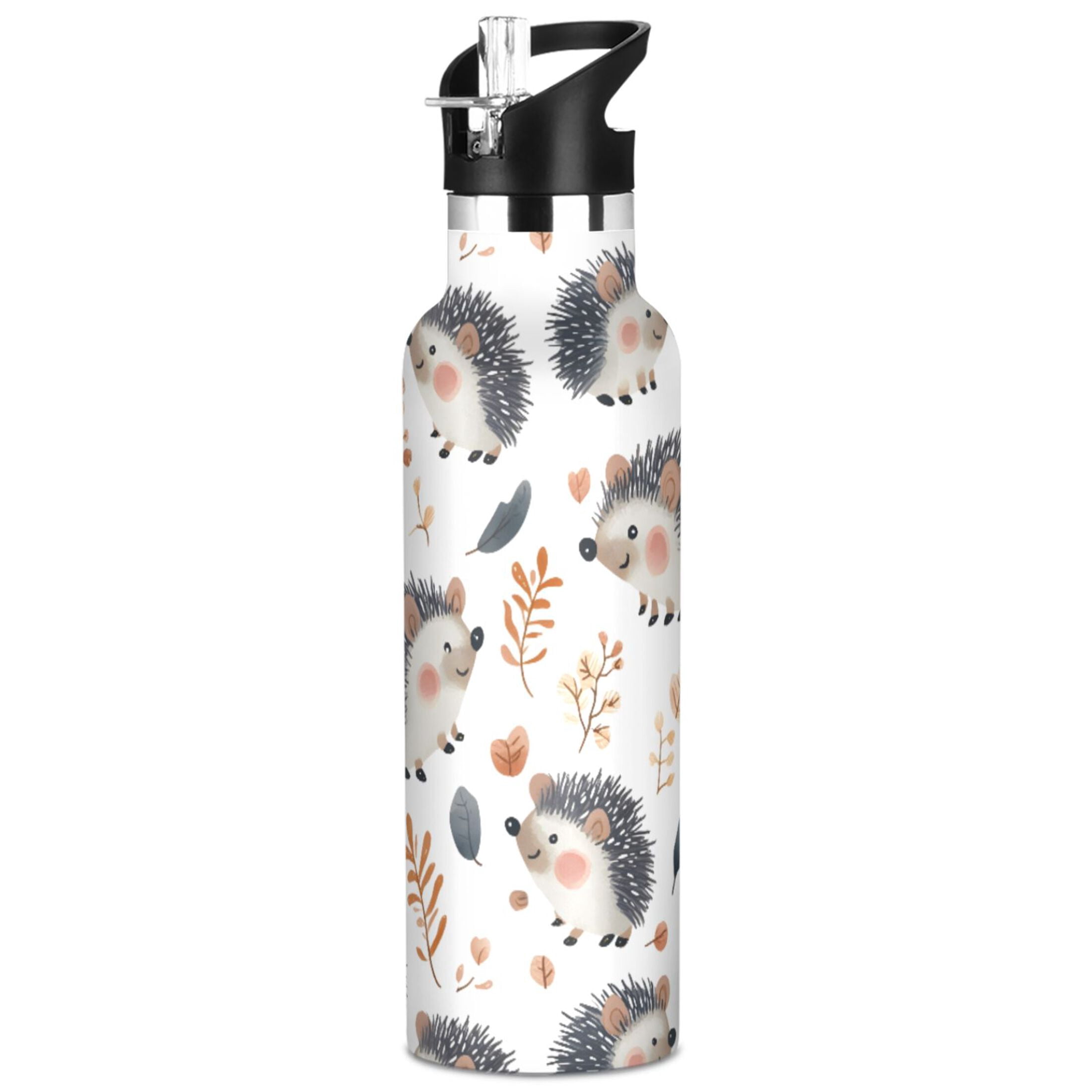 ALAZA Hedgehog Autumn Leave Pattern Stainless Steel Water Bottle Vacuum ...