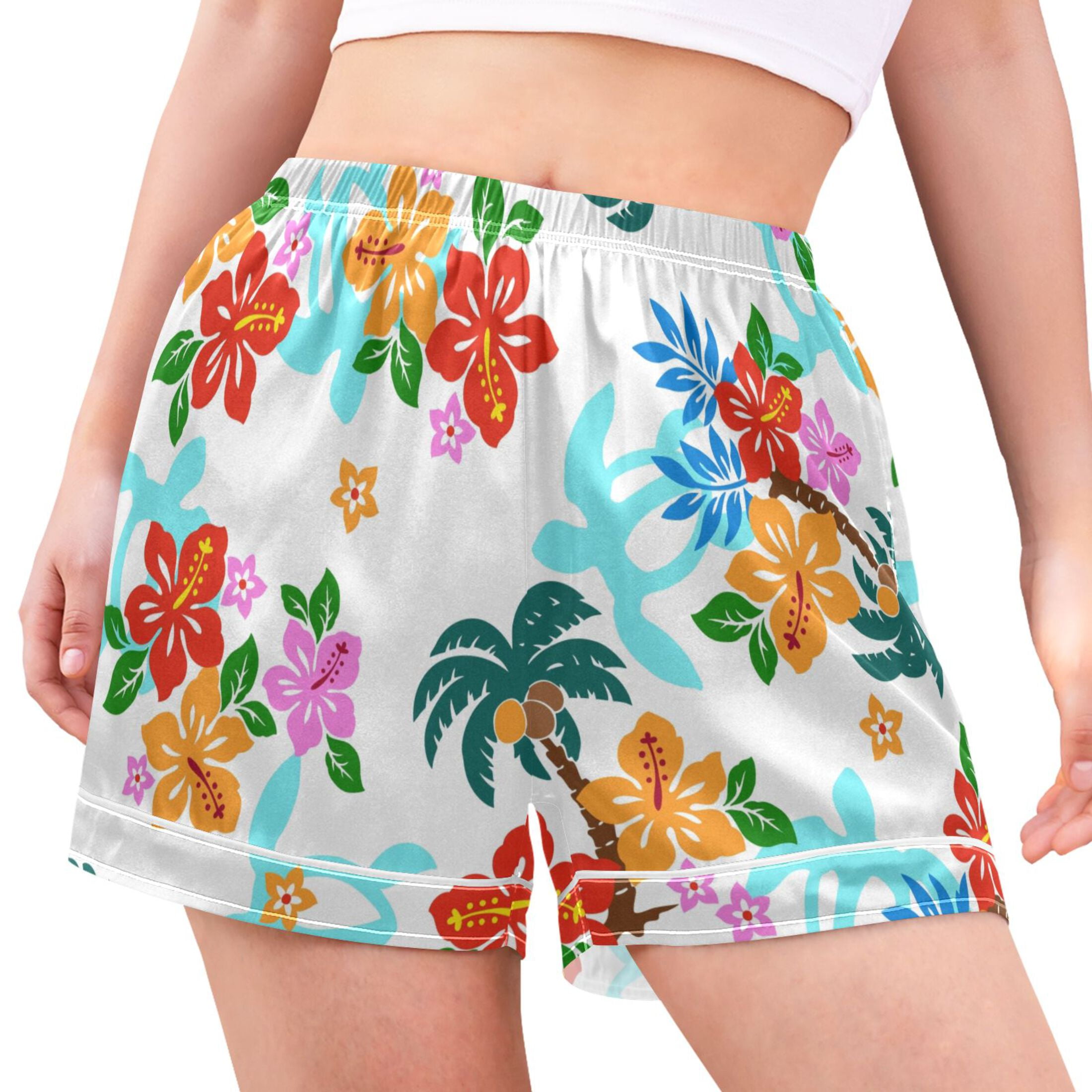 ALAZA Hibiscus Flowers Women's Pajama Lounge Shorts Bottoms Sleep Short ...