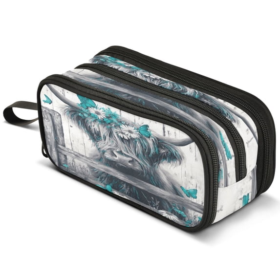 ALAZA Highland Cattle Butterflies Pencil Case Bag Large 3 Compartment ...