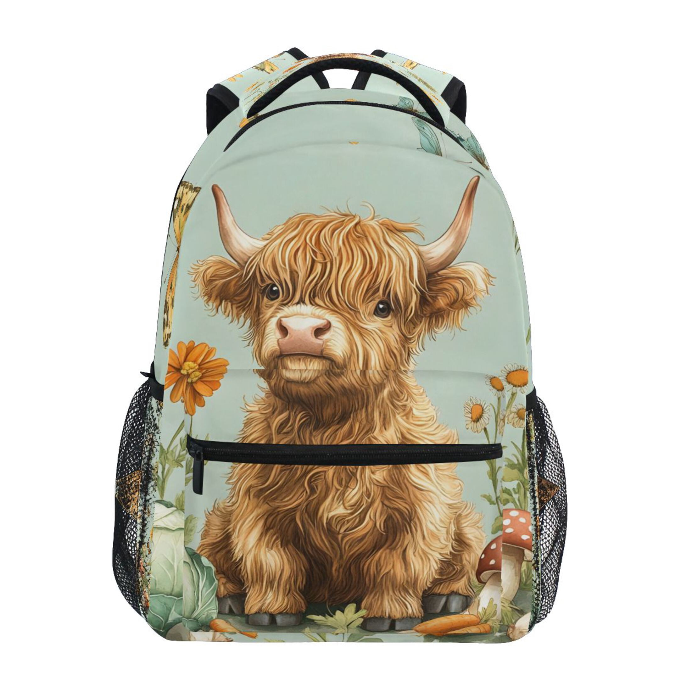 ALAZA Highland Cattle Butterfly Pattern School Backpack Elementary ...