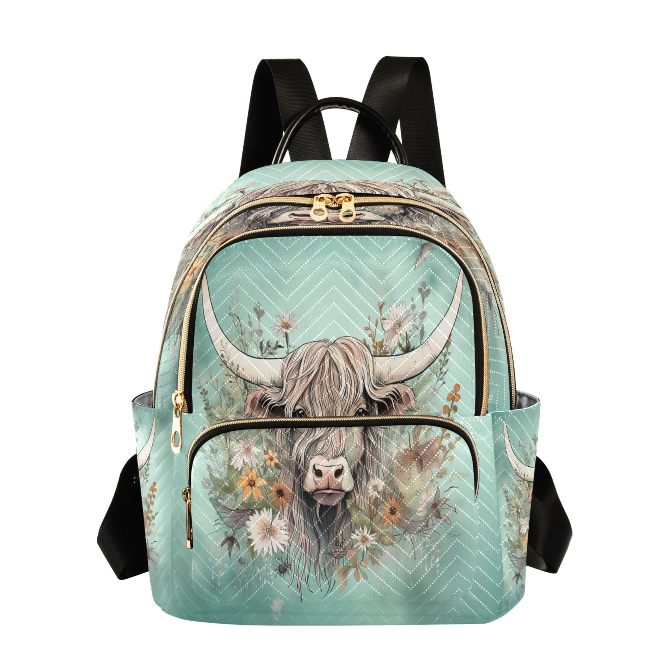 ALAZA Highland Cattle Floral Womens Travel Laptop Backpack Large ...