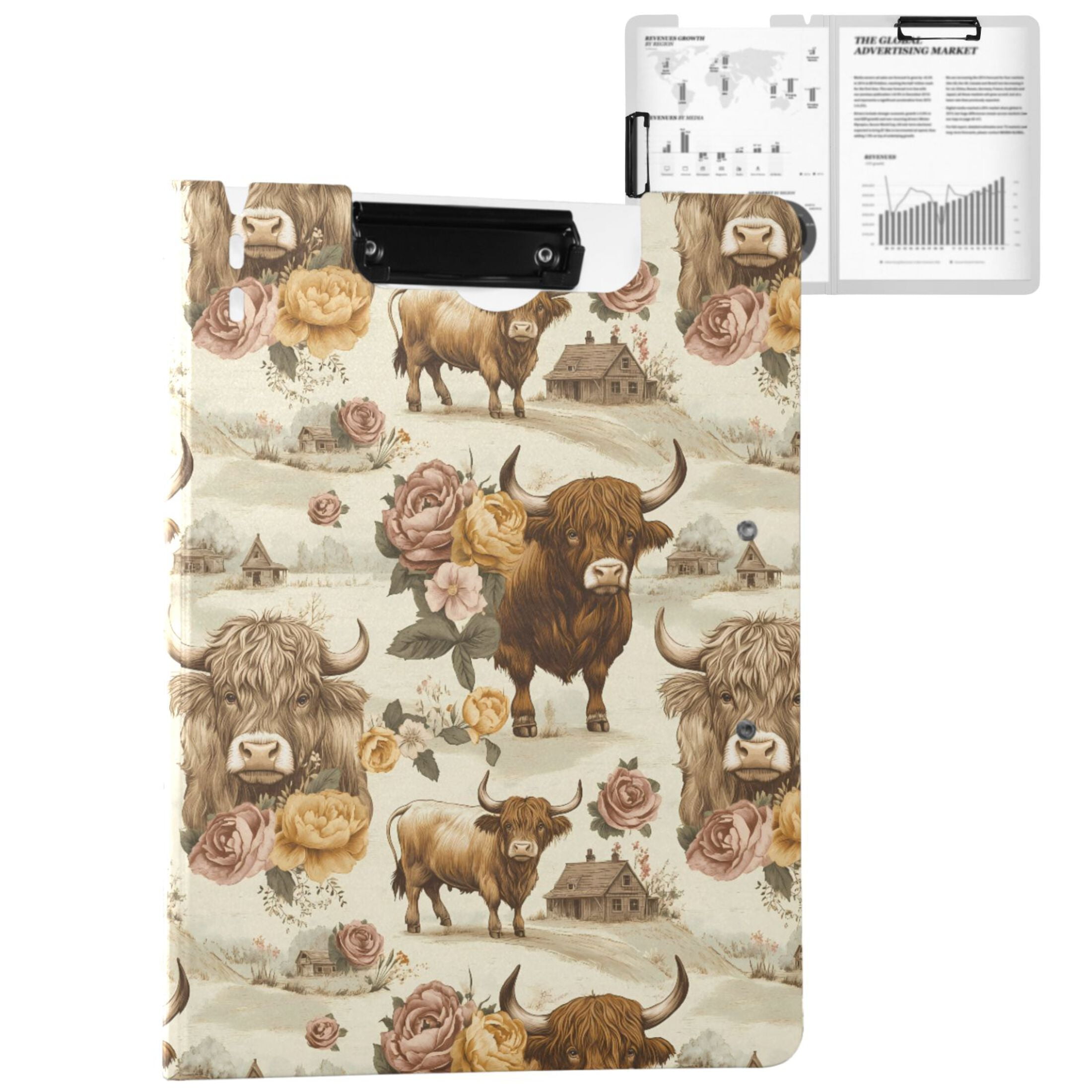ALAZA Highland Cattle Flower-w1 A4 Foldable Clipboard 360 Degree Folder ...