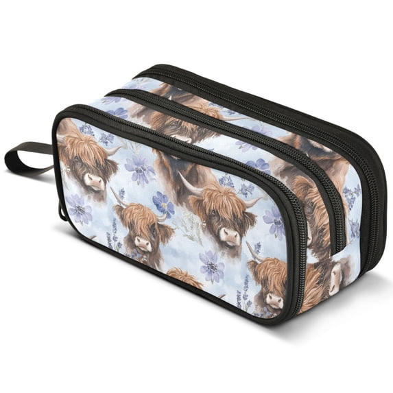 ALAZA Highland Cattle Flower-w6 Pencil Case Bag Large 3 Compartment Pen ...