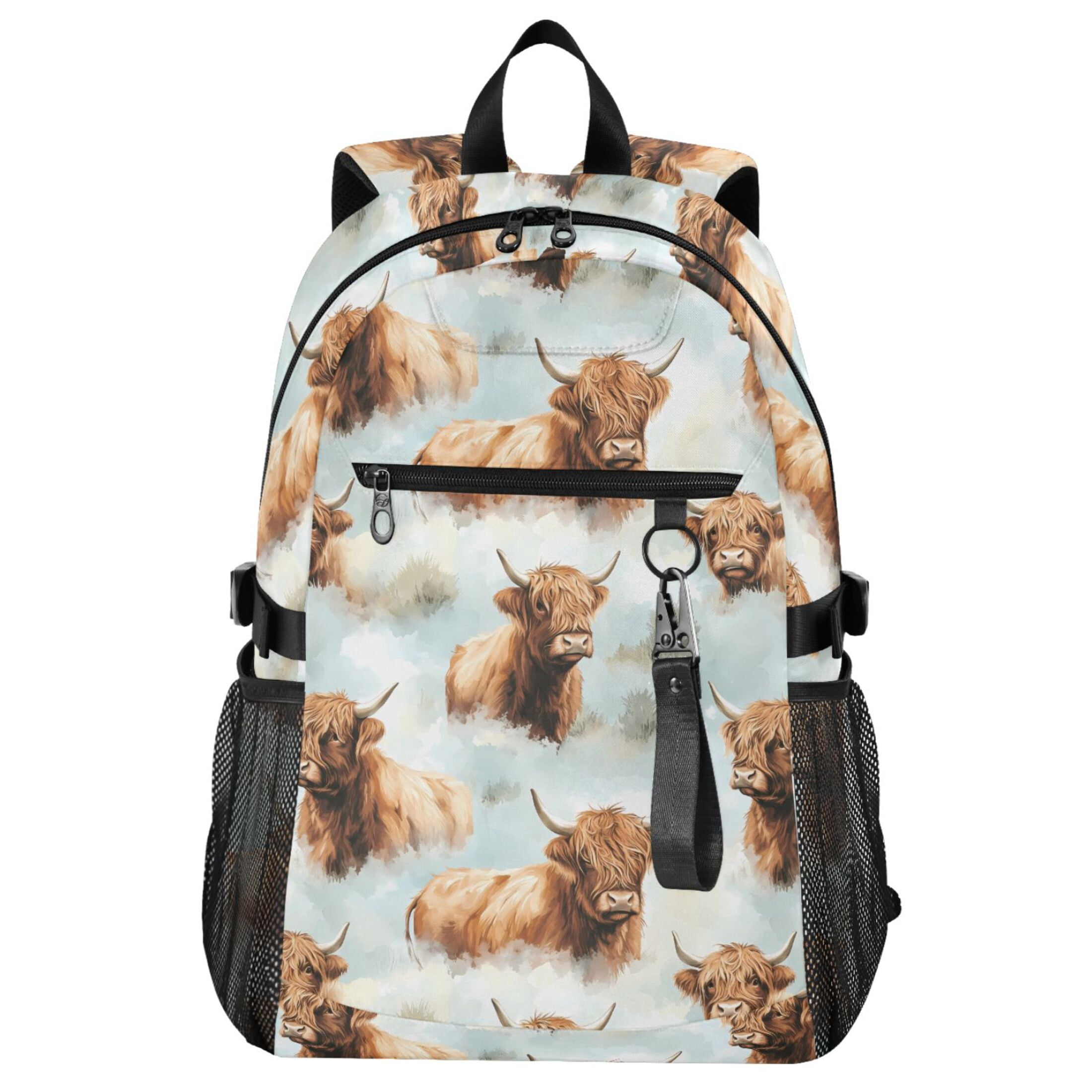 ALAZA Highland Cattle Flower-w7 Pattern School Backpack Travel Laptop ...