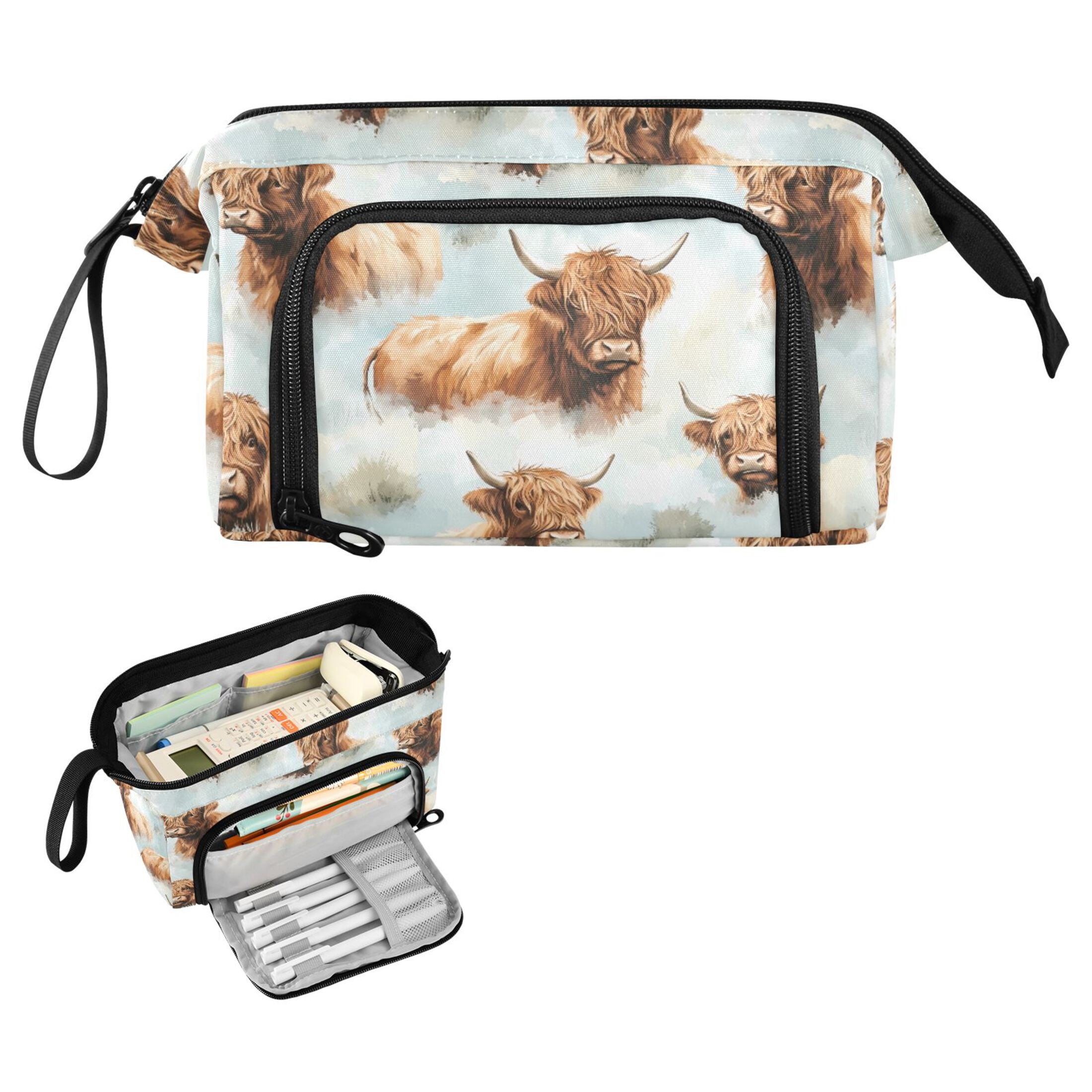 ALAZA Highland Cattle Flower-w7 Pencil Pouch Big Capacity Pencil Case ...