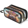 ALAZA Highland Cattle Flowers Pencil Case Bag Large 3 Compartment Pen ...