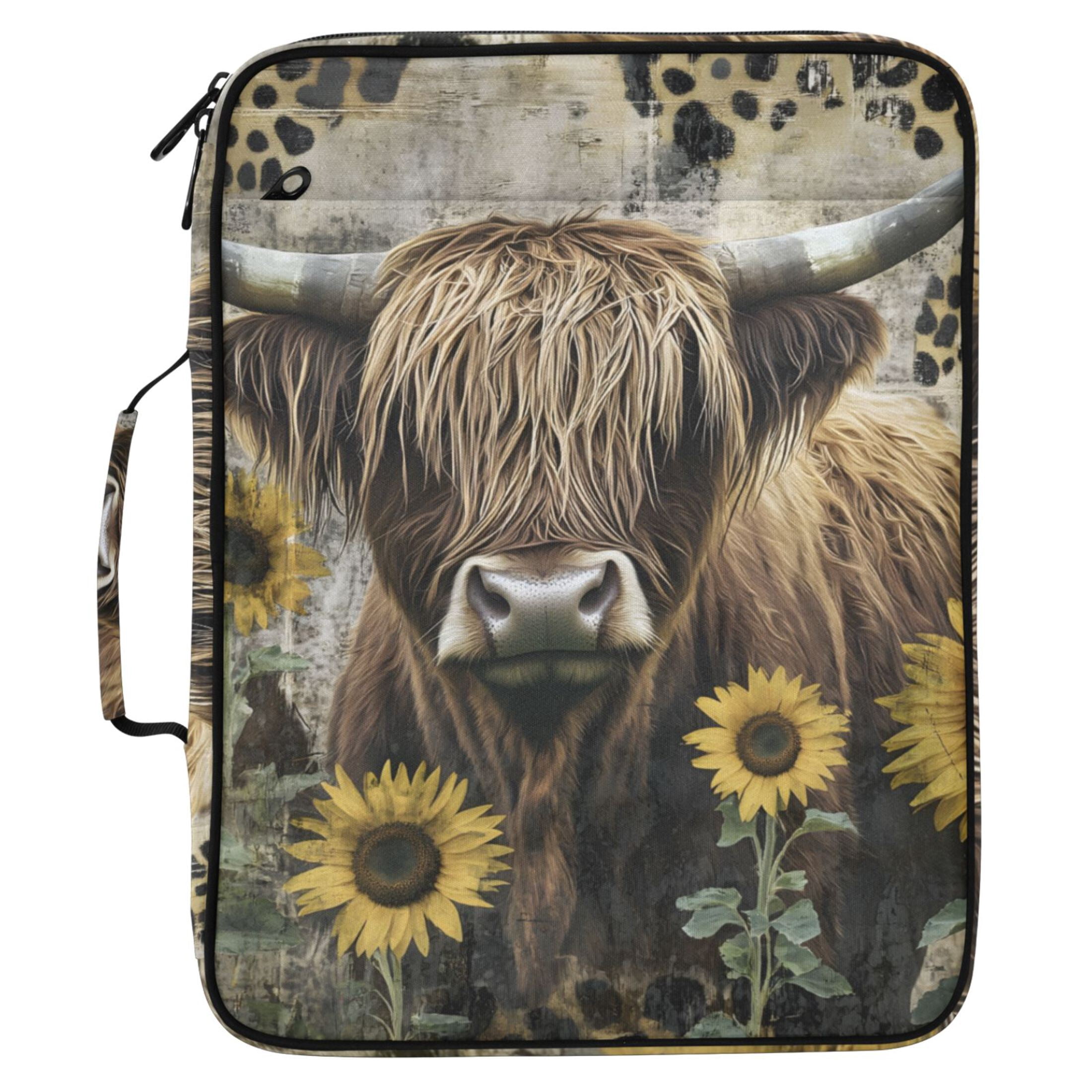 ALAZA Highland Cattle Leopard Sunflowers Pattern Expanding Accordion ...