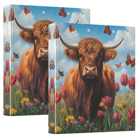 ALAZA Highland Cattle Tulip Flower Hardcover 3 Ring Binder 1.5" D-Rings ...