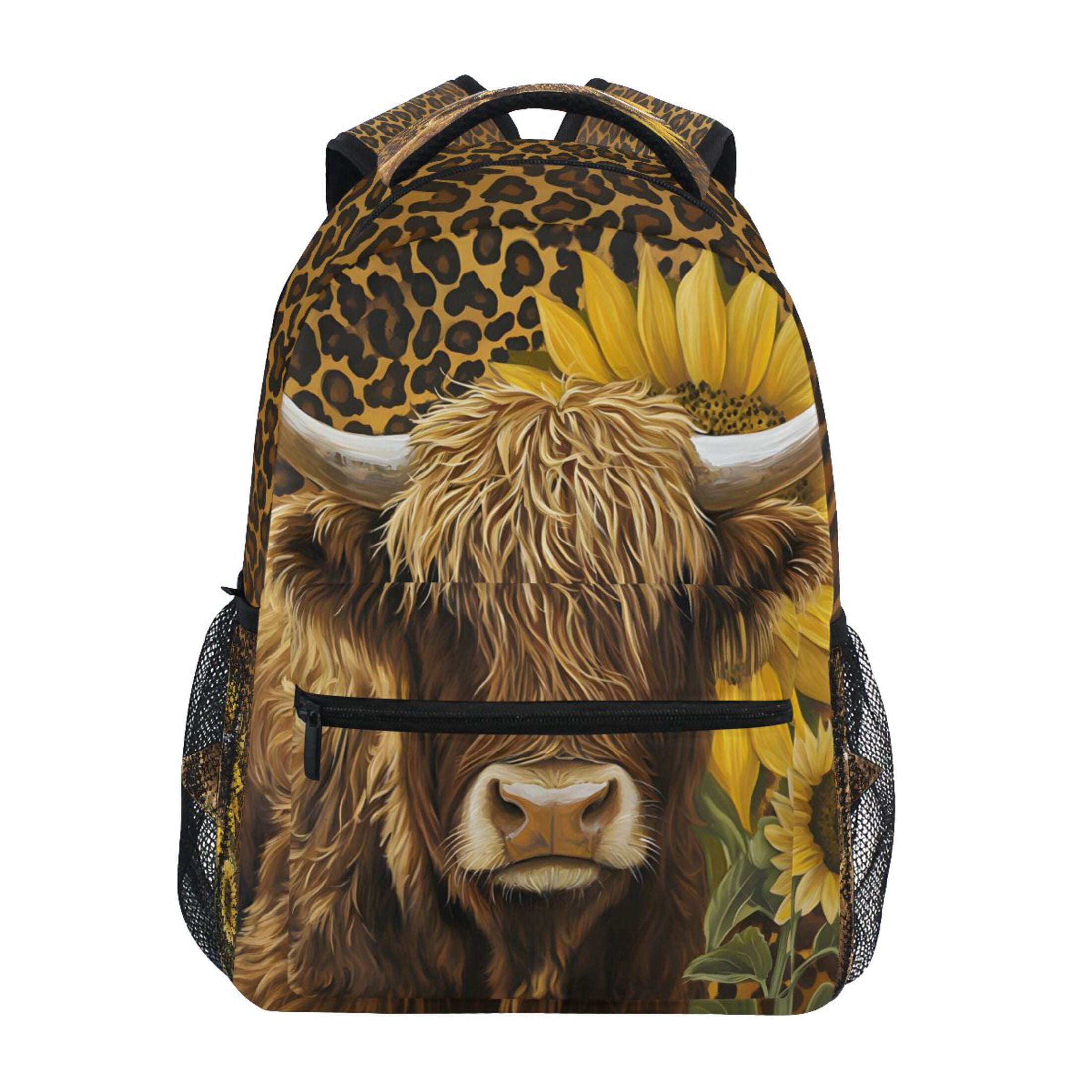 ALAZA Highland Cattle on Leopard1 Pattern School Backpack Elementary ...