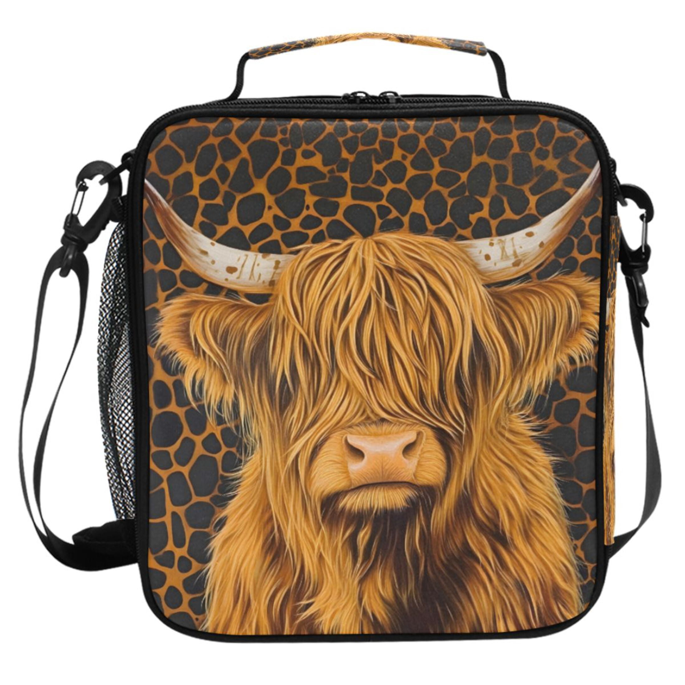 ALAZA Highland Cattles on Leopard Lunch Box Insulated Cooler Lunch Bag ...
