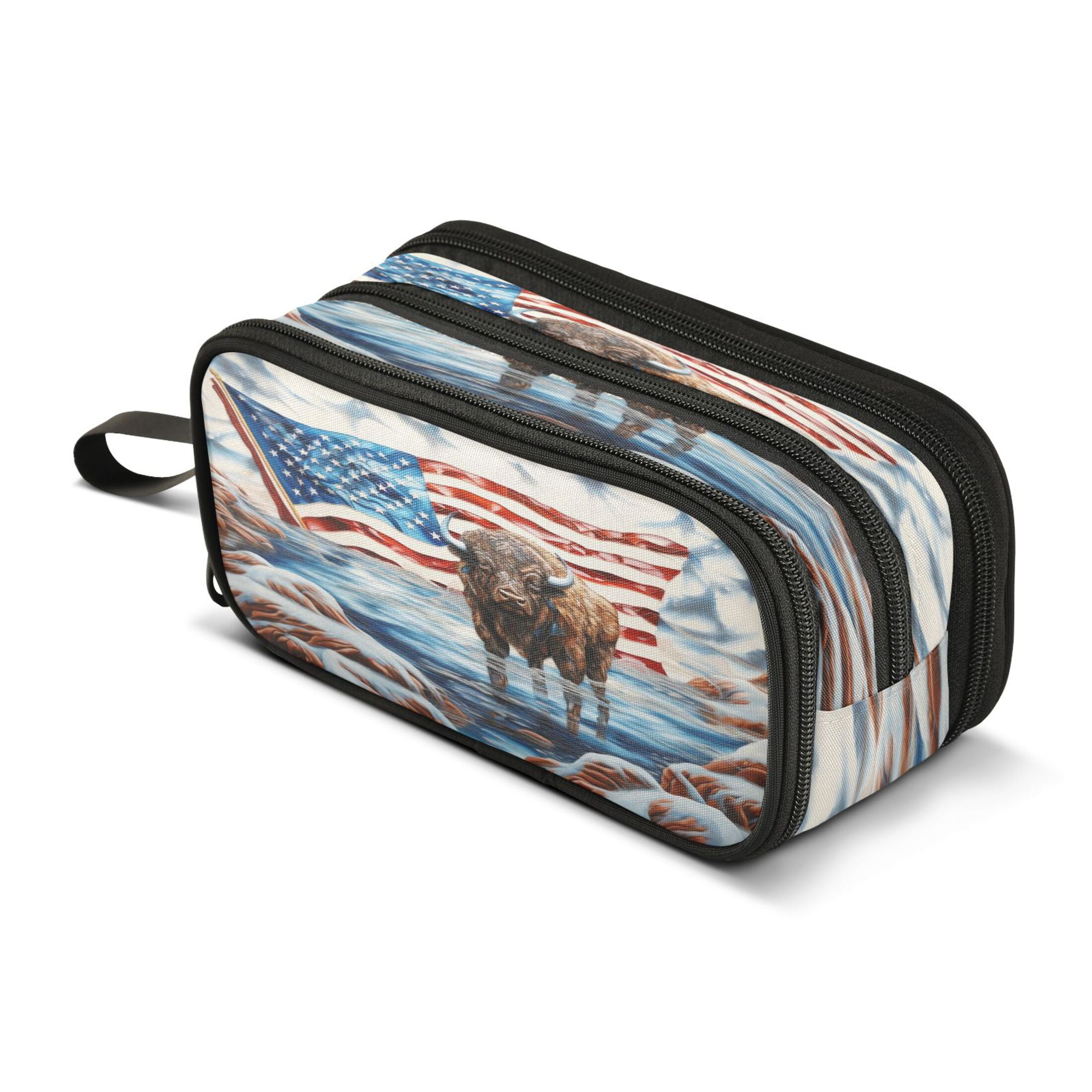ALAZA Highland Cow America Flag Pencil Case Bag 3 Compartment Pen Pouch ...