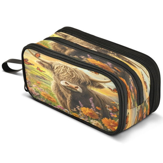 ALAZA Highland Cow Butterflies Pencil Case Bag Large 3 Compartment Pen ...