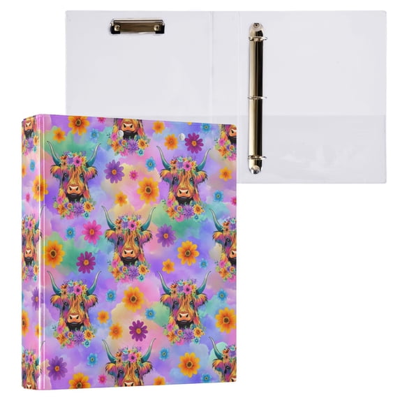 ALAZA Highland Cow Floral Gradient Hardcover 3 Ring Binder 1.5" D-Rings ...