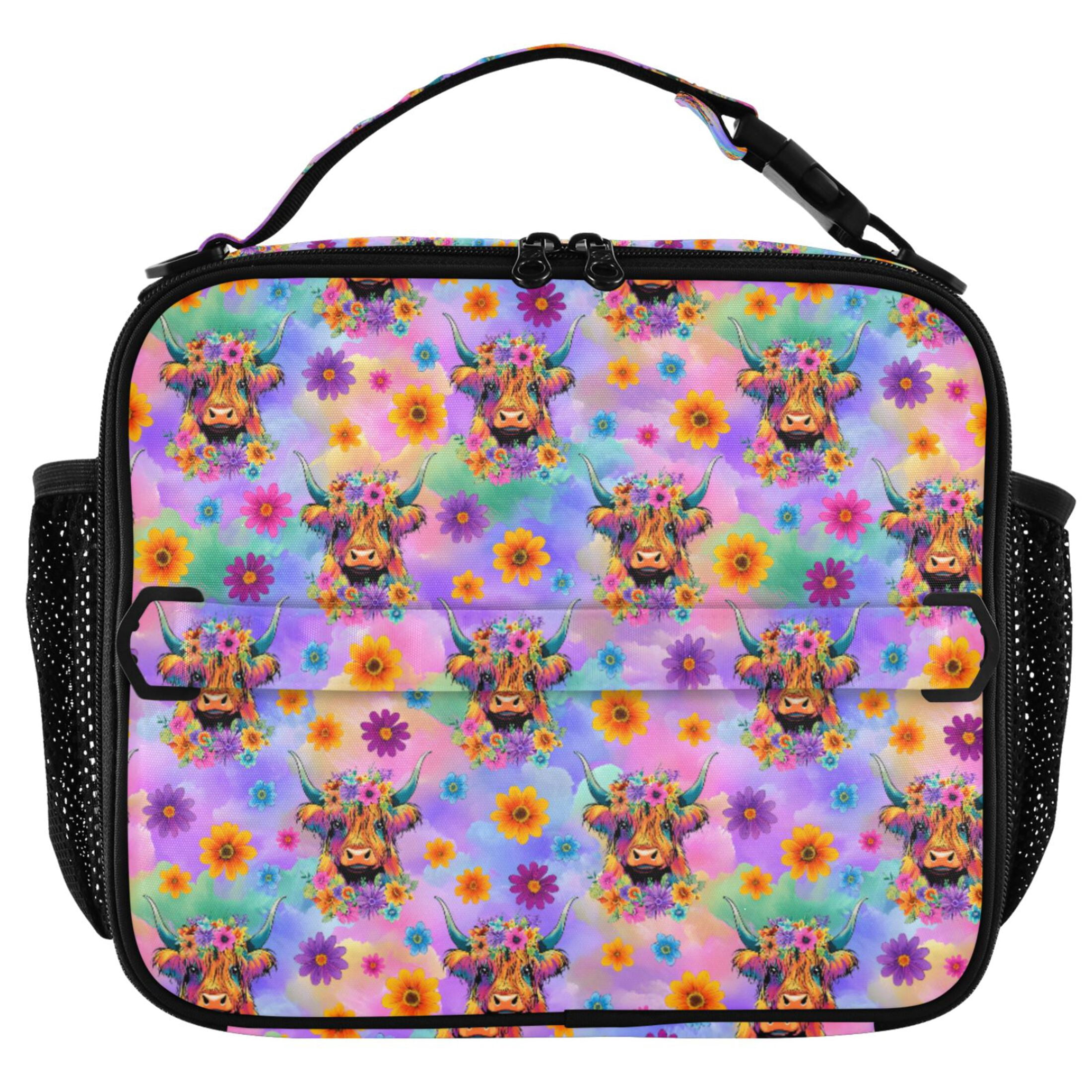 ALAZA Highland Cow Floral Gradient Insulated Lunch Box Lunch Bag Cooler ...