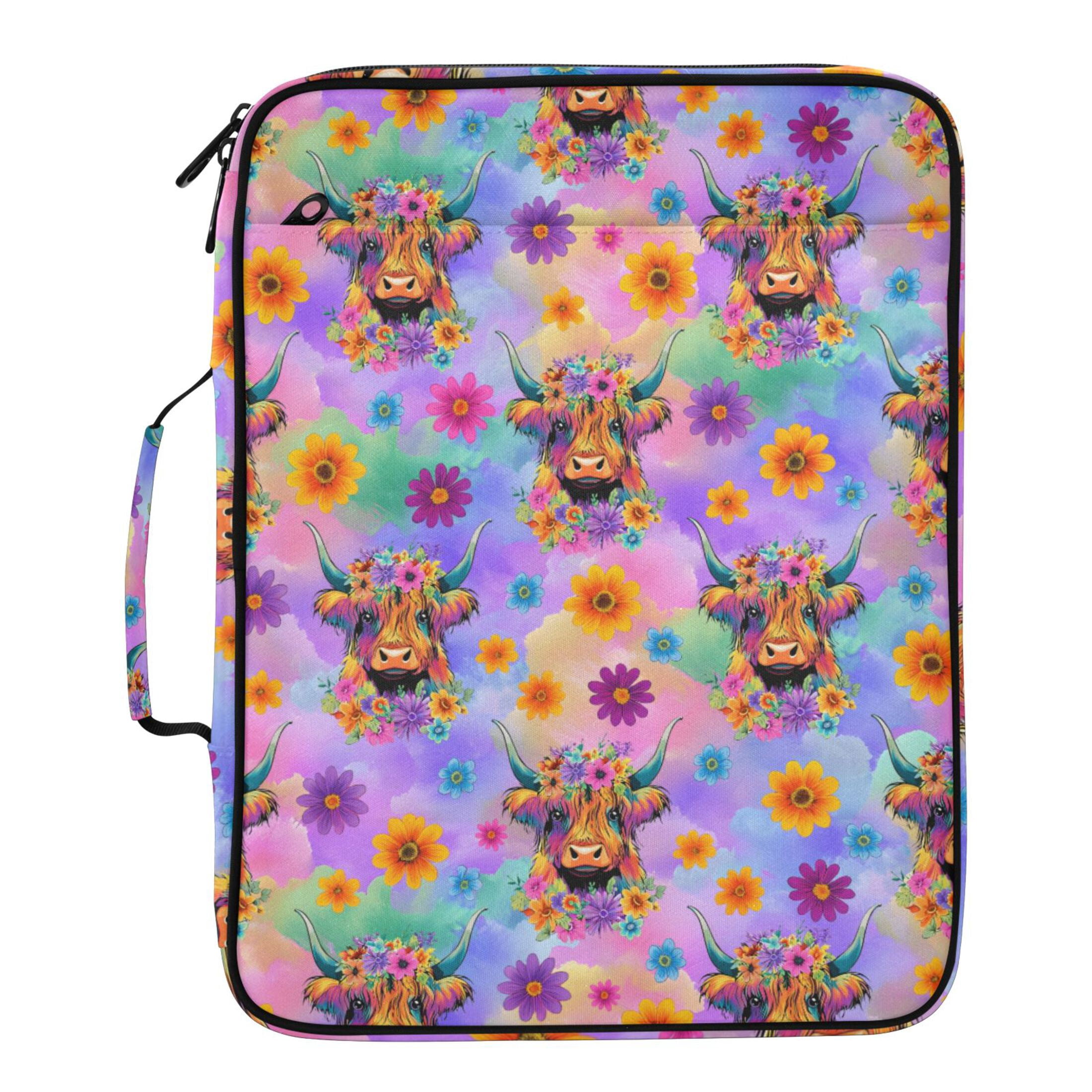 ALAZA Highland Cow Floral Gradient Pattern Expanding Accordion File ...