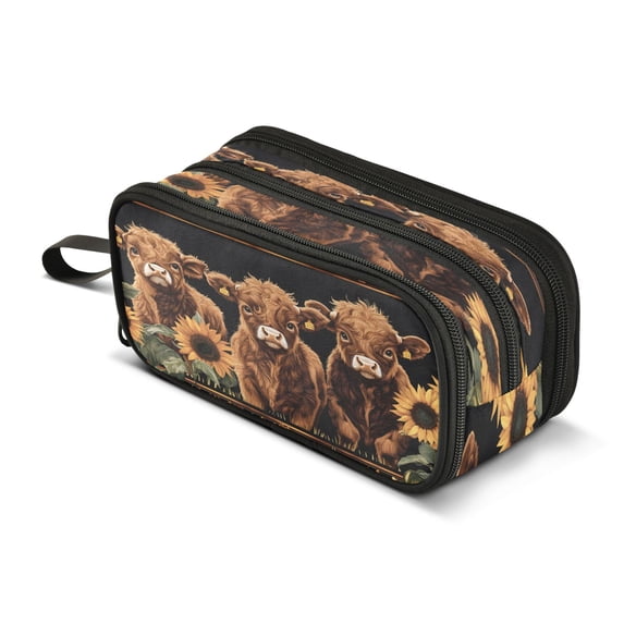 ALAZA Highland Cow Sunflower Pencil Case Bag 3 Compartment Pen Pouch ...