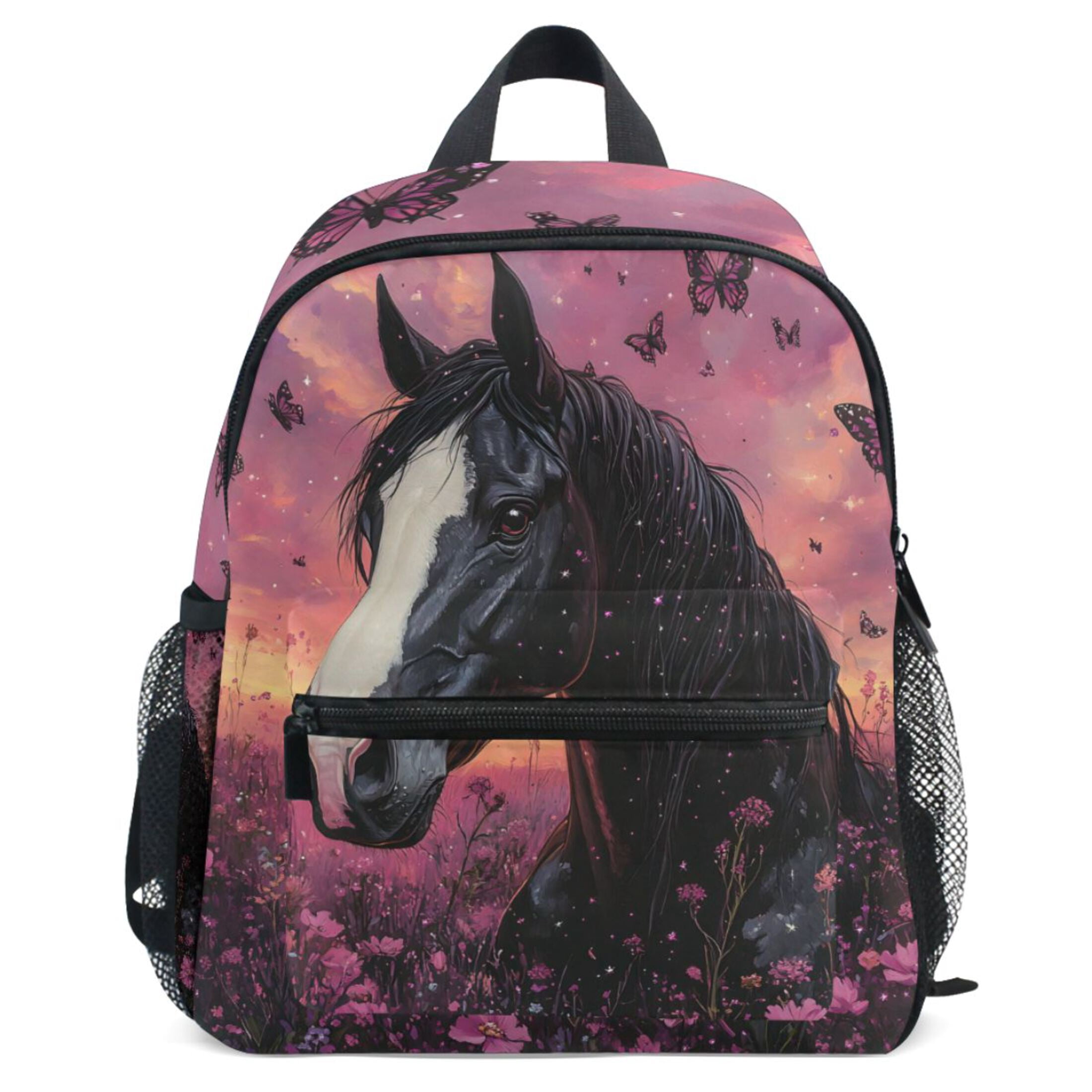 ALAZA Horse Flower Butterfly Pattern School Backpack Student Bookbag ...