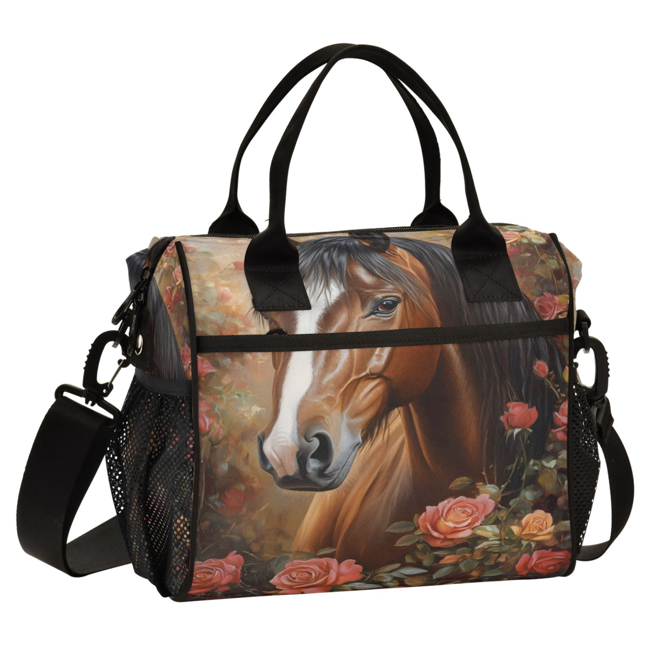 ALAZA Horse Roses Flower Print Cooler Lunch Bag Insulated Reusable ...