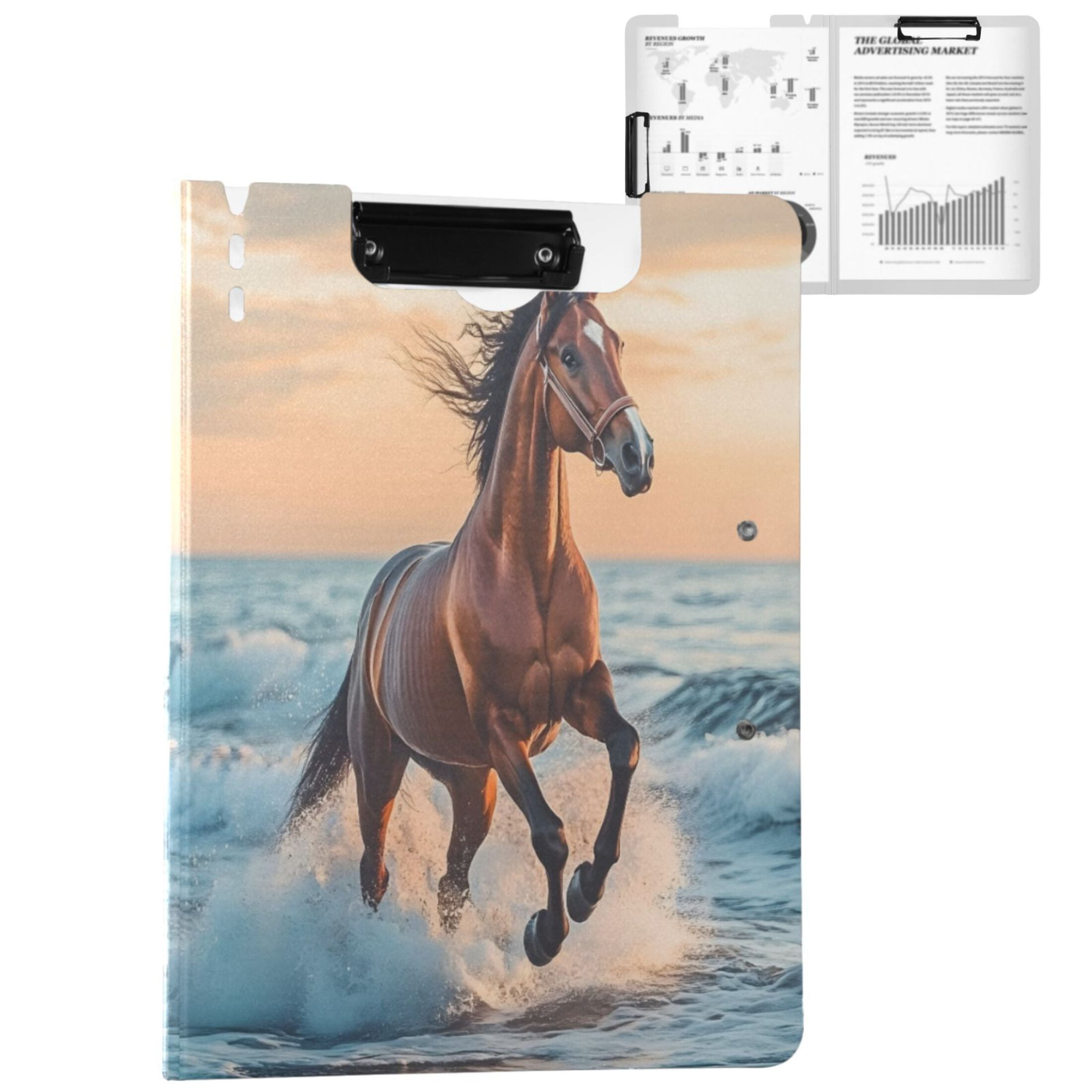 ALAZA Horse Running Sea A4 Foldable Clipboard 360 Degree Folder Binder ...