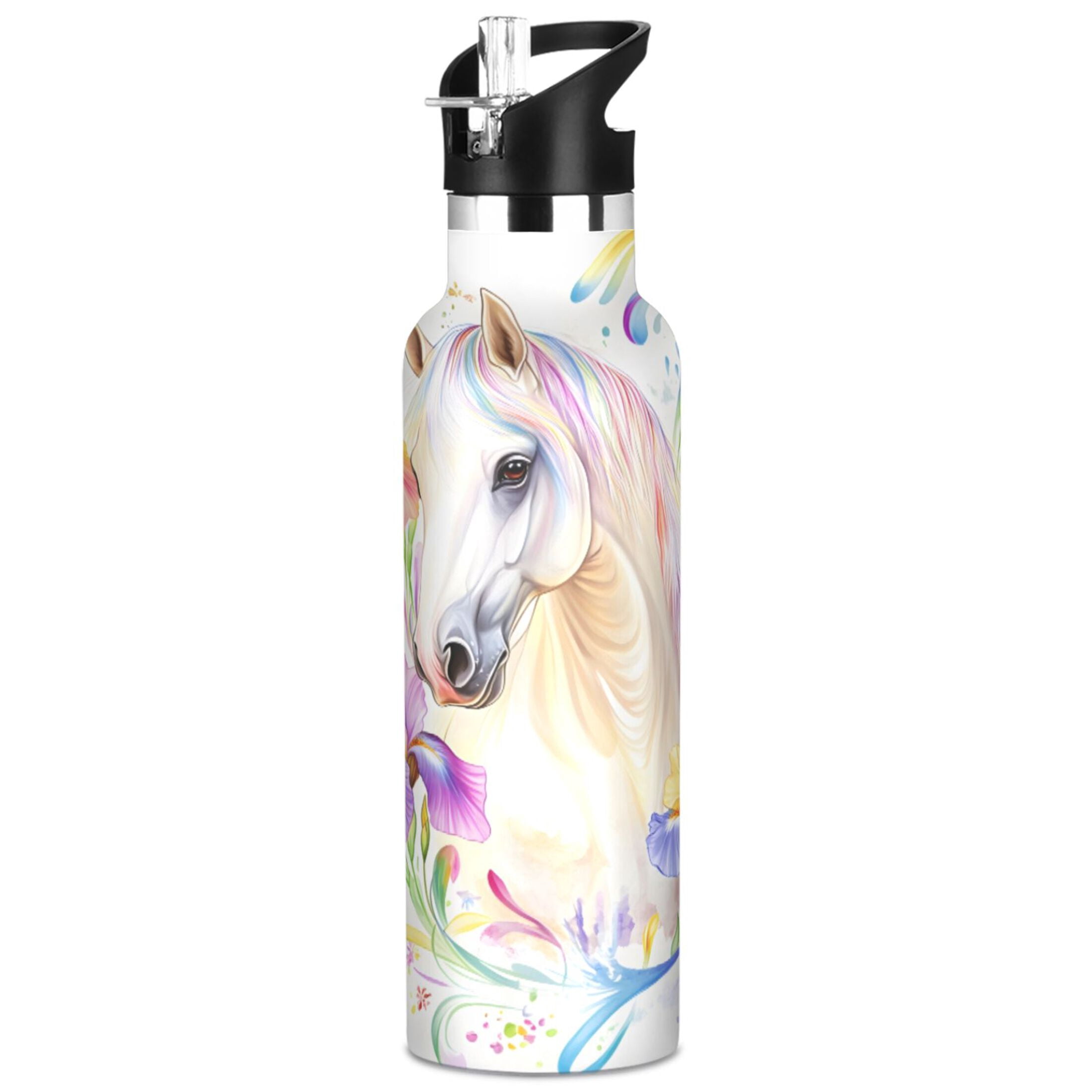 ALAZA Horse with Flower Pattern Stainless Steel Water Bottle Vacuum ...
