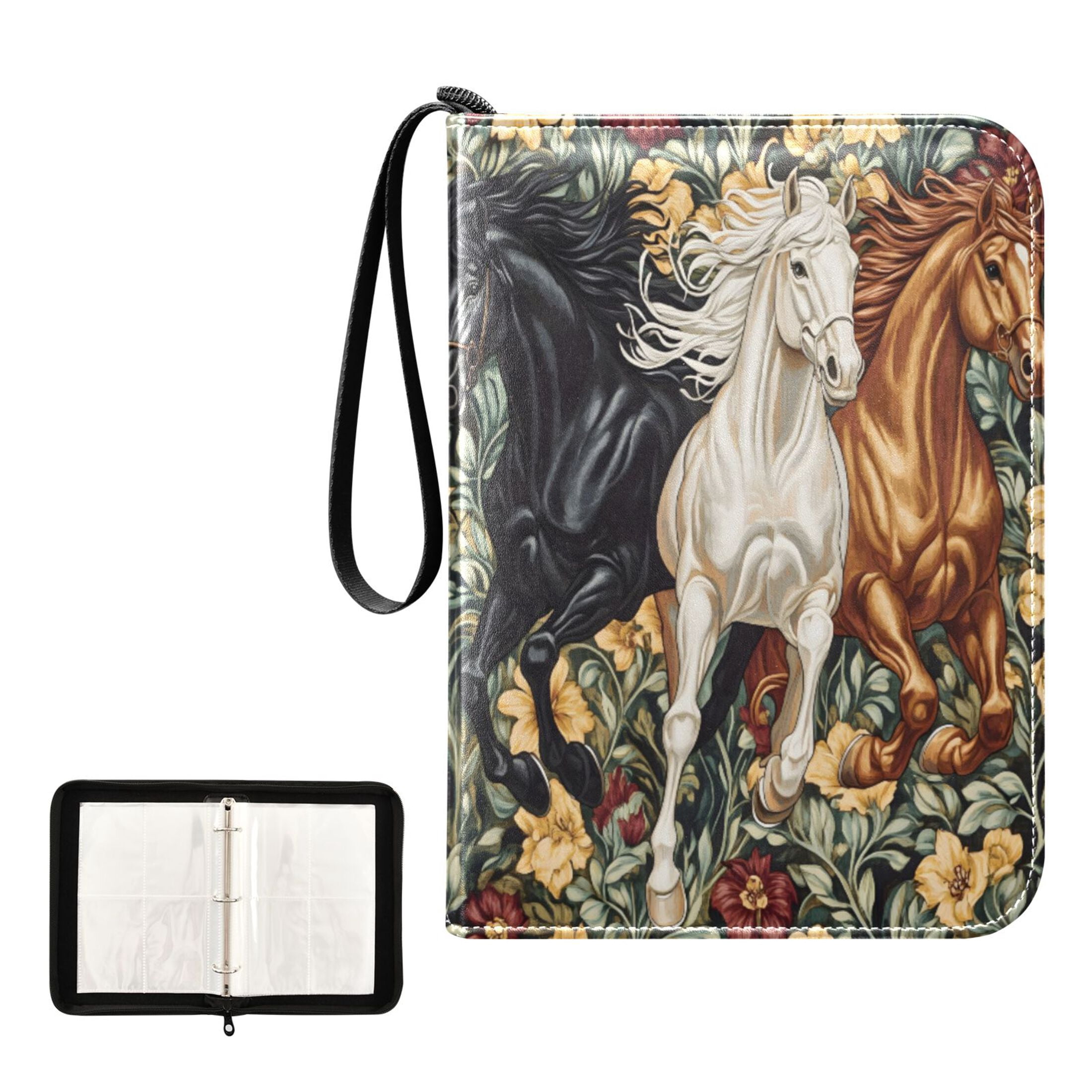 ALAZA Horses in Flowers Trading Card Binder 4 Pocket Cards Collection ...
