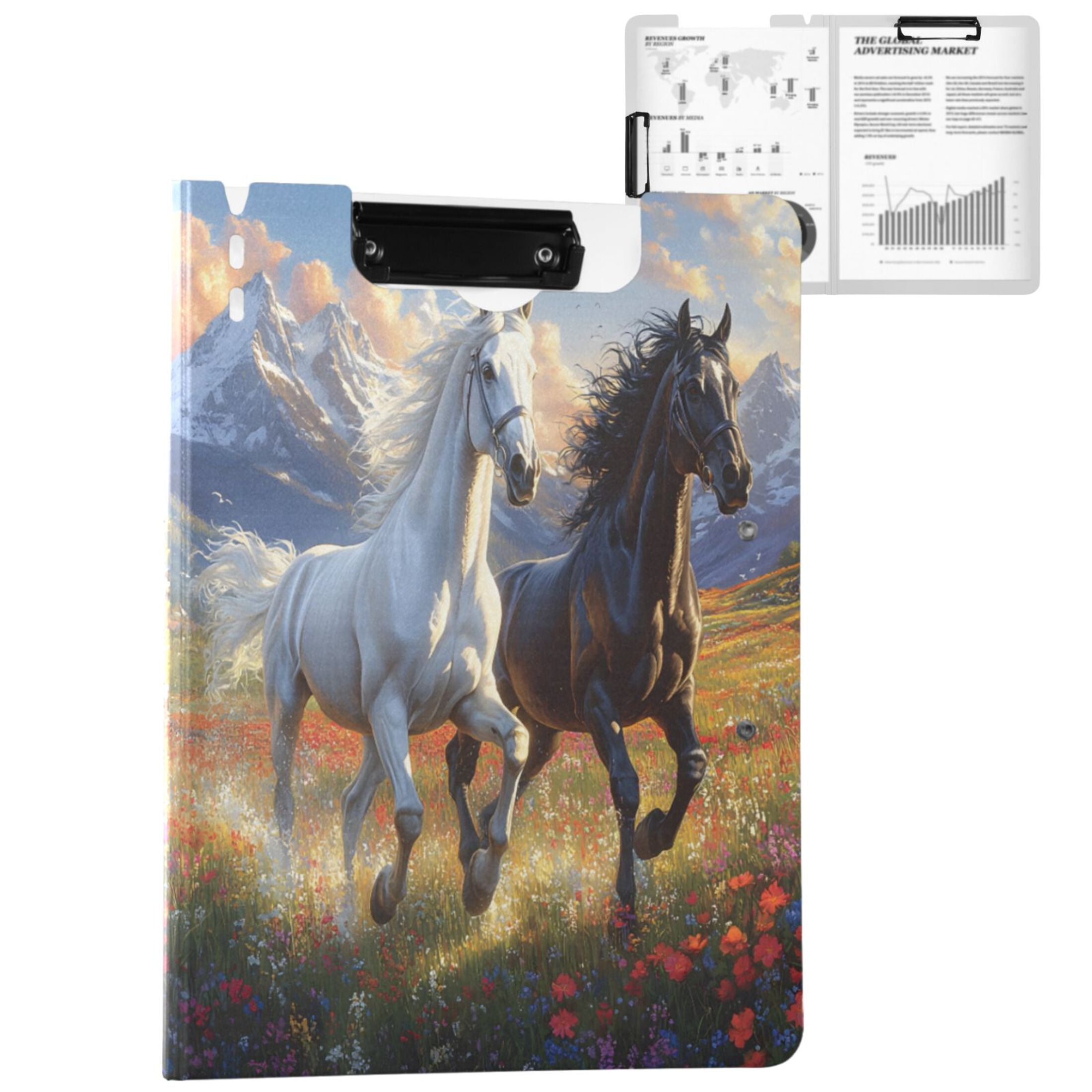 ALAZA Horses on Field A4 Foldable Clipboard 360 Degree Folder Binder ...