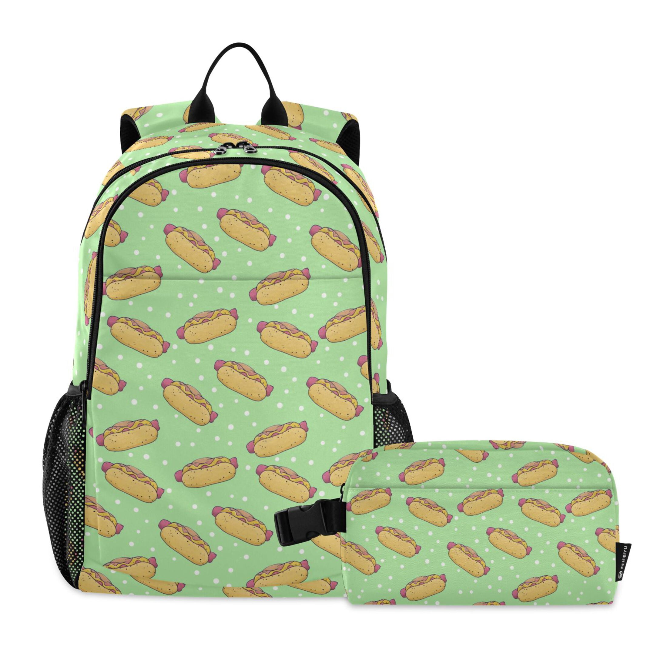 ALAZA Hot Dogs School Backpack Lunch Box Set Student Bookbag - Walmart.com