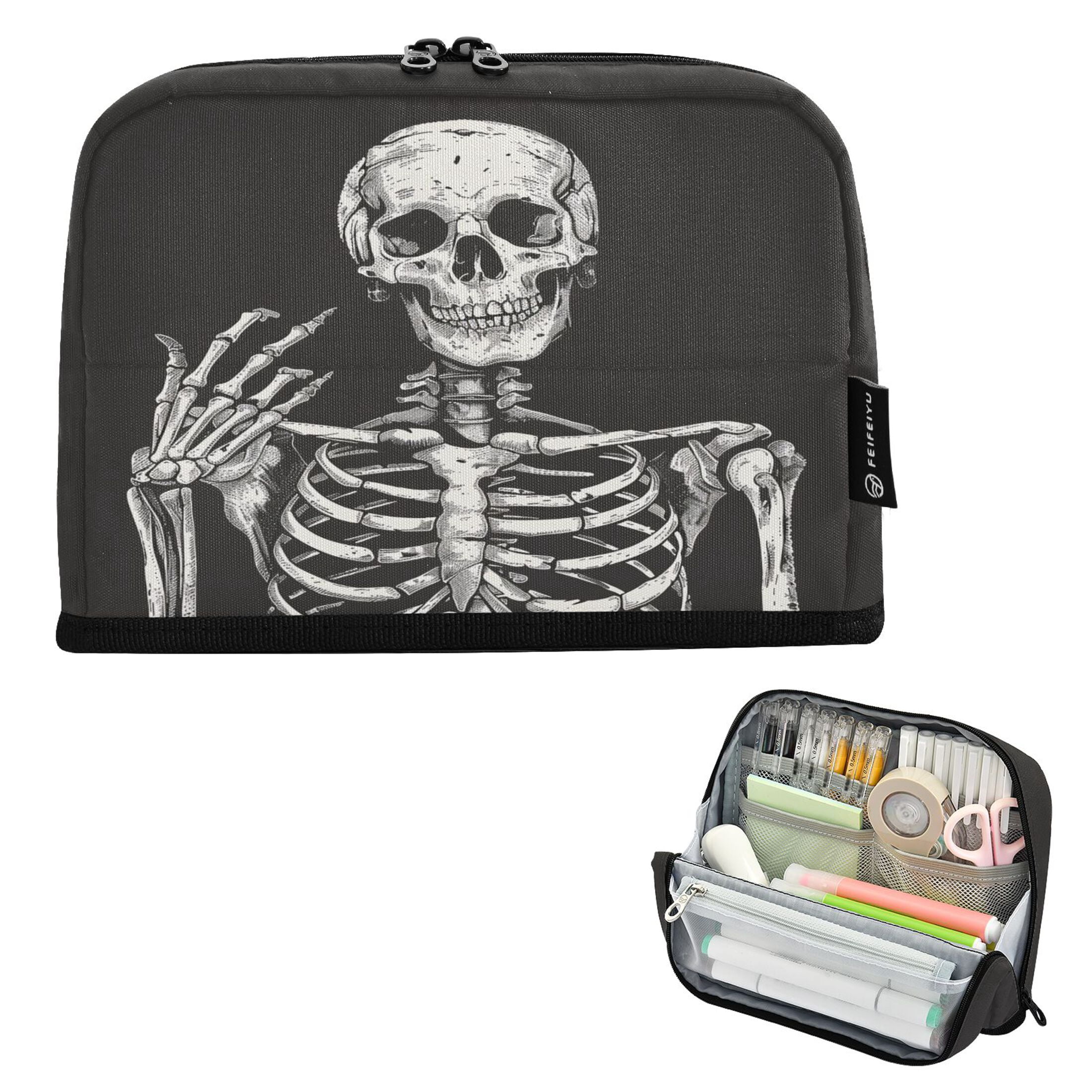 ALAZA Human Skeleton Skull Pencil Case Pen Pouch Bag Large Capacity ...