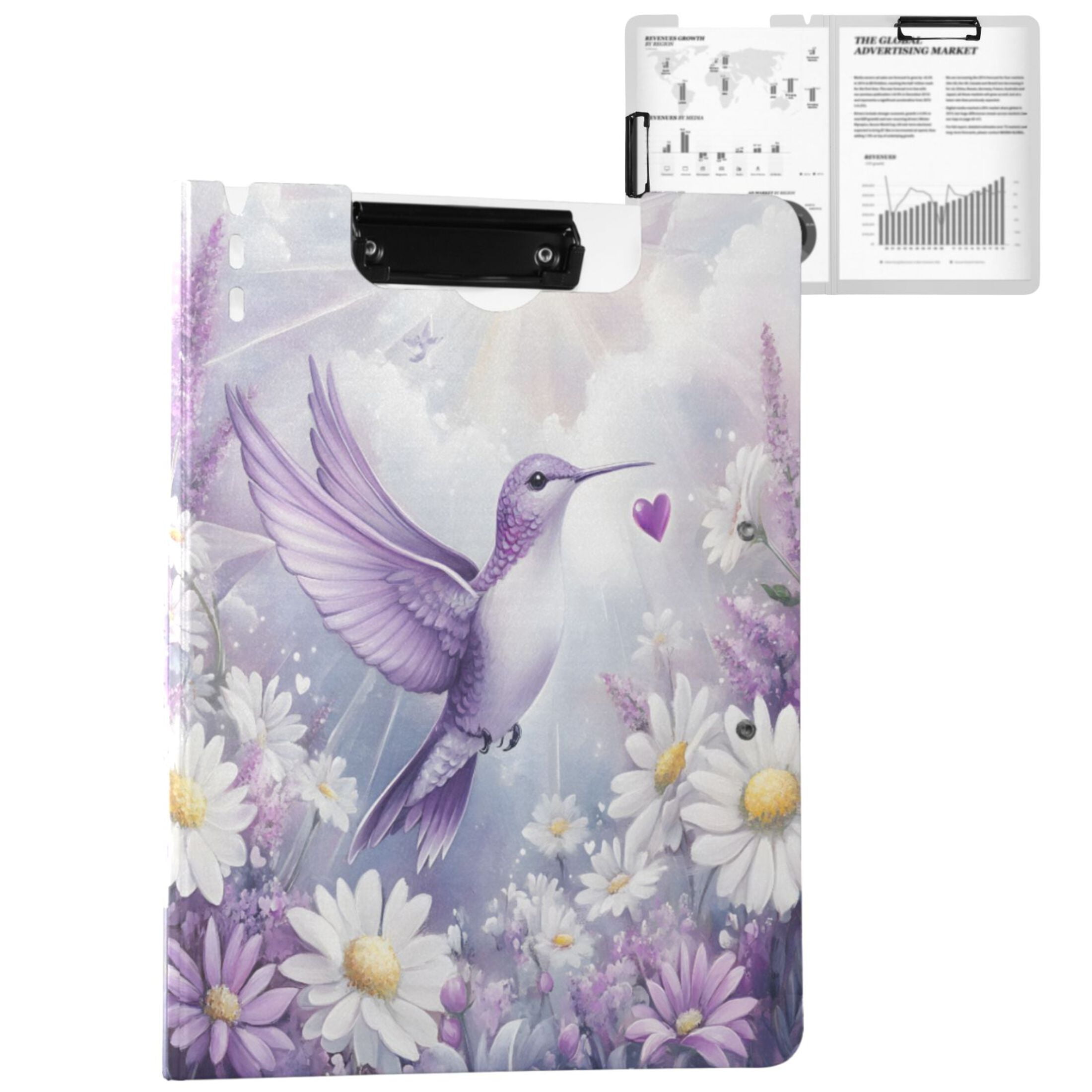 ALAZA Hummingbirds Lavender Flower A4 Foldable Clipboard 360 Degree ...