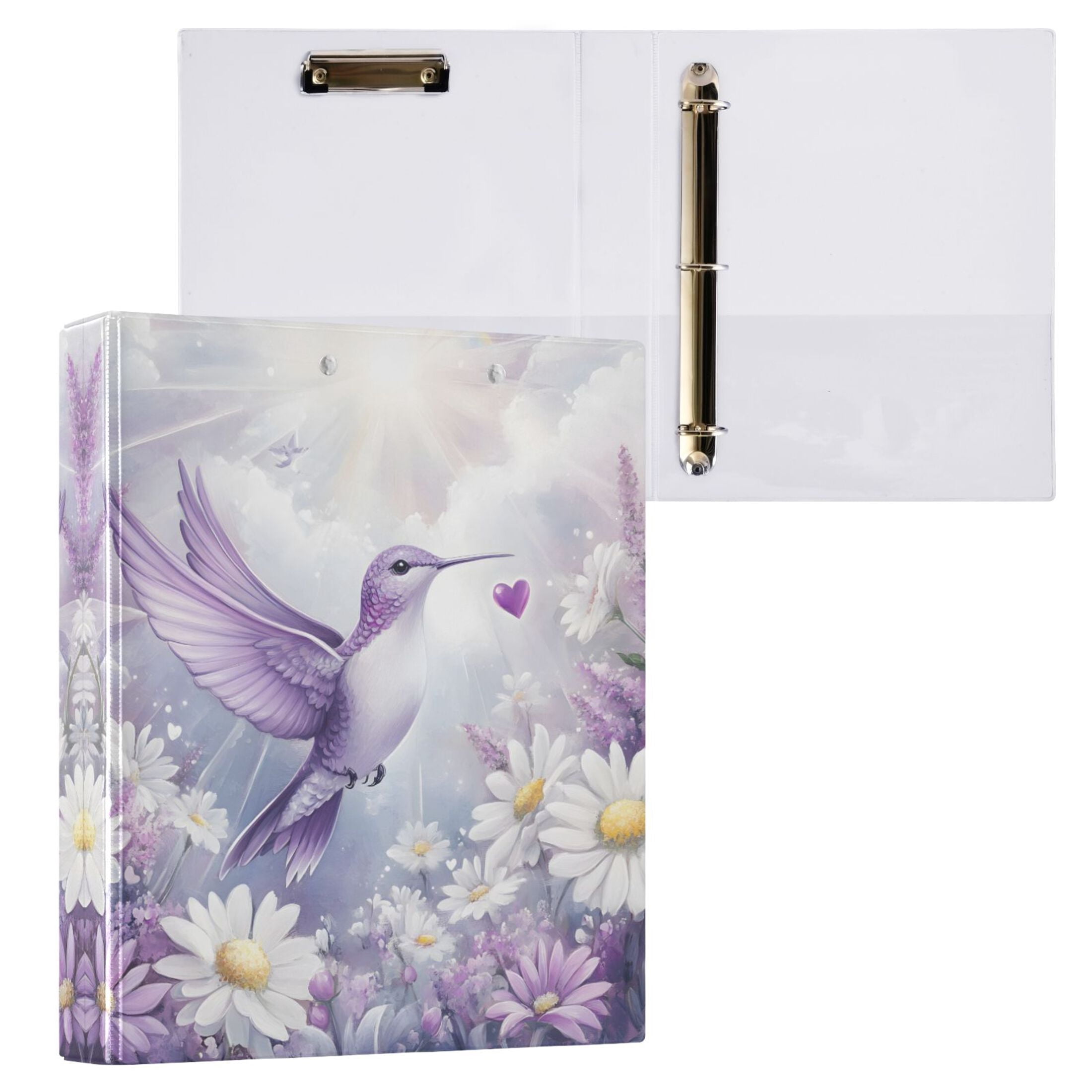 ALAZA Hummingbirds Lavender Flower Hardcover 3 Ring Binder 1.5" D-Rings ...