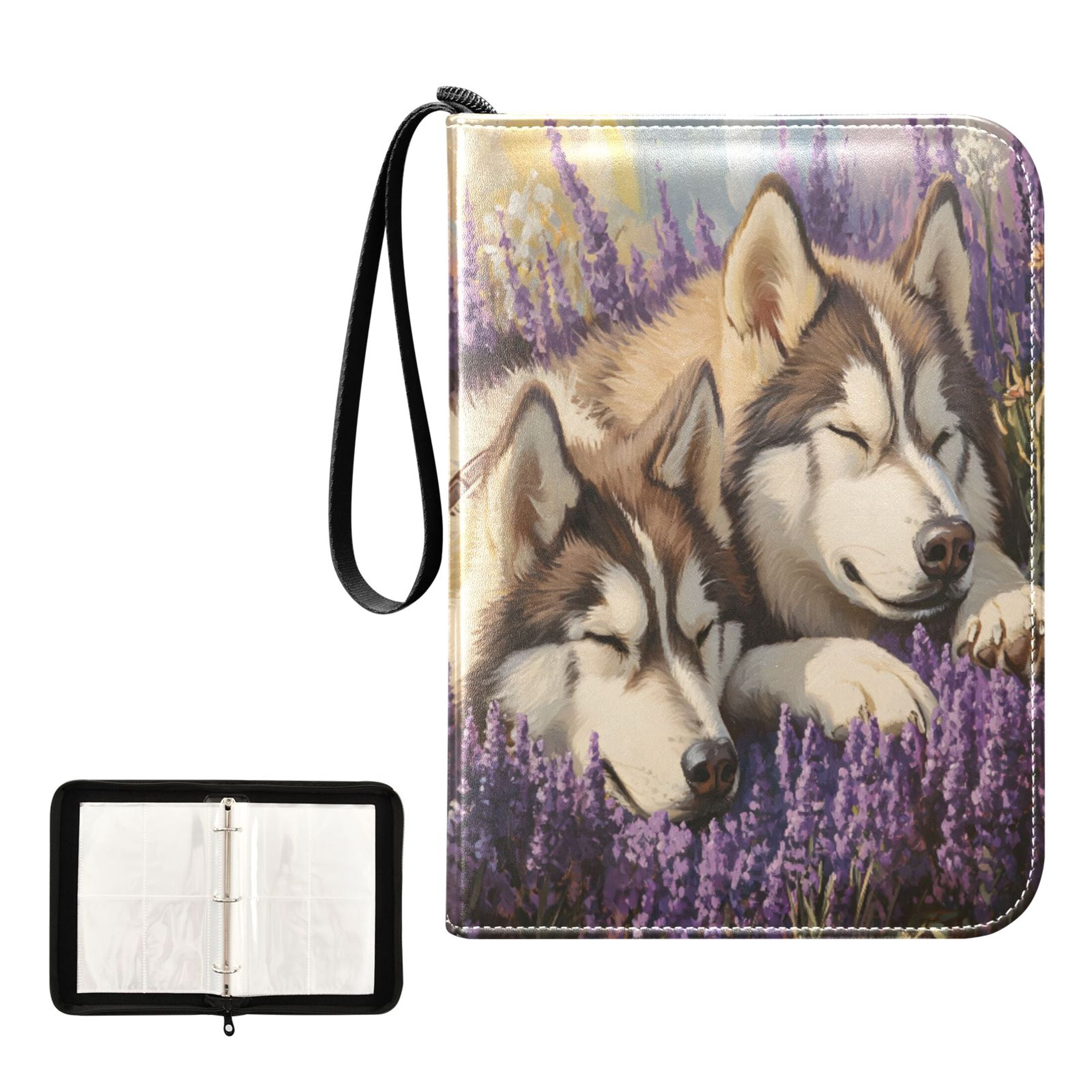 ALAZA Huskies Dog in Lavenders Trading Card Binder 4 Pocket Cards ...