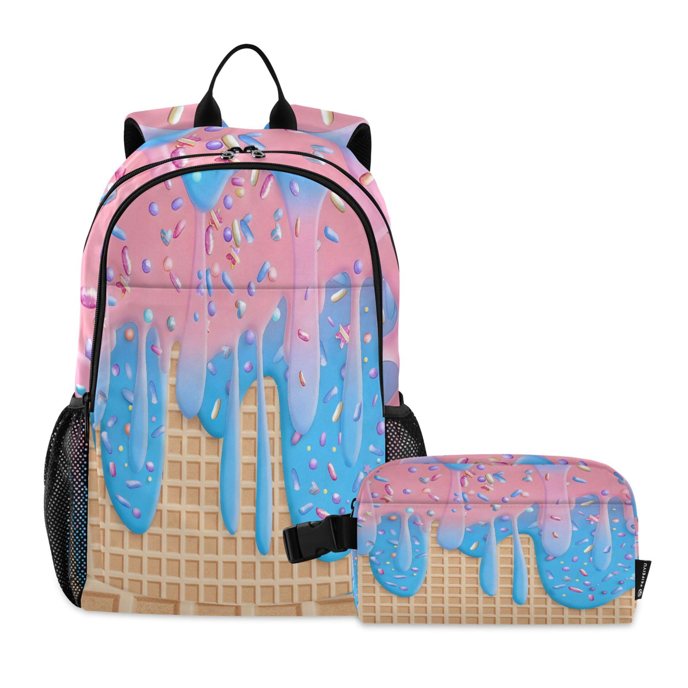 ALAZA Ice Cream Blue School Backpack Lunch Box Set Student Bookbag ...
