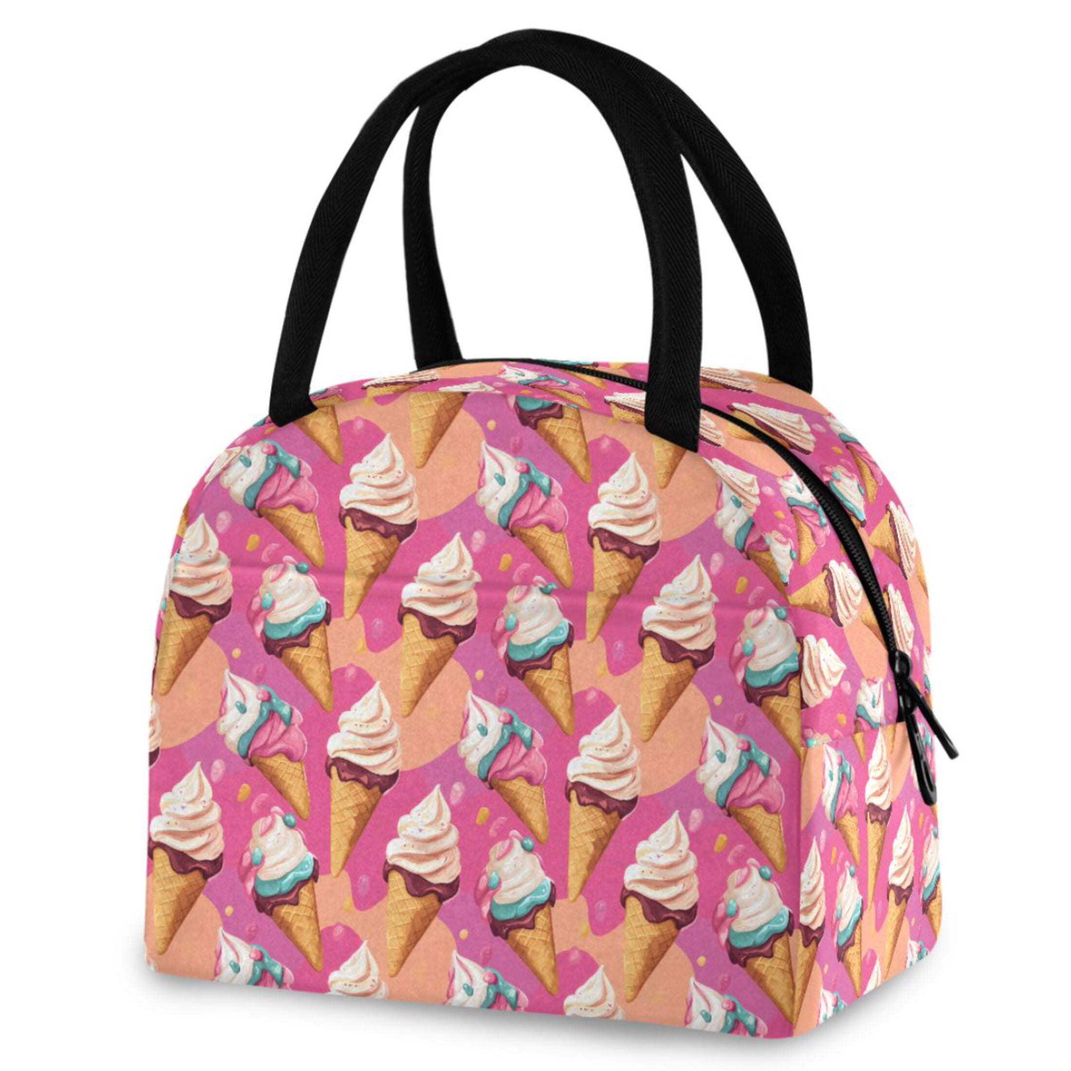 ALAZA Ice Cream Pink Insulated Lunch Box Reusable Cooler Tote Bag Work ...