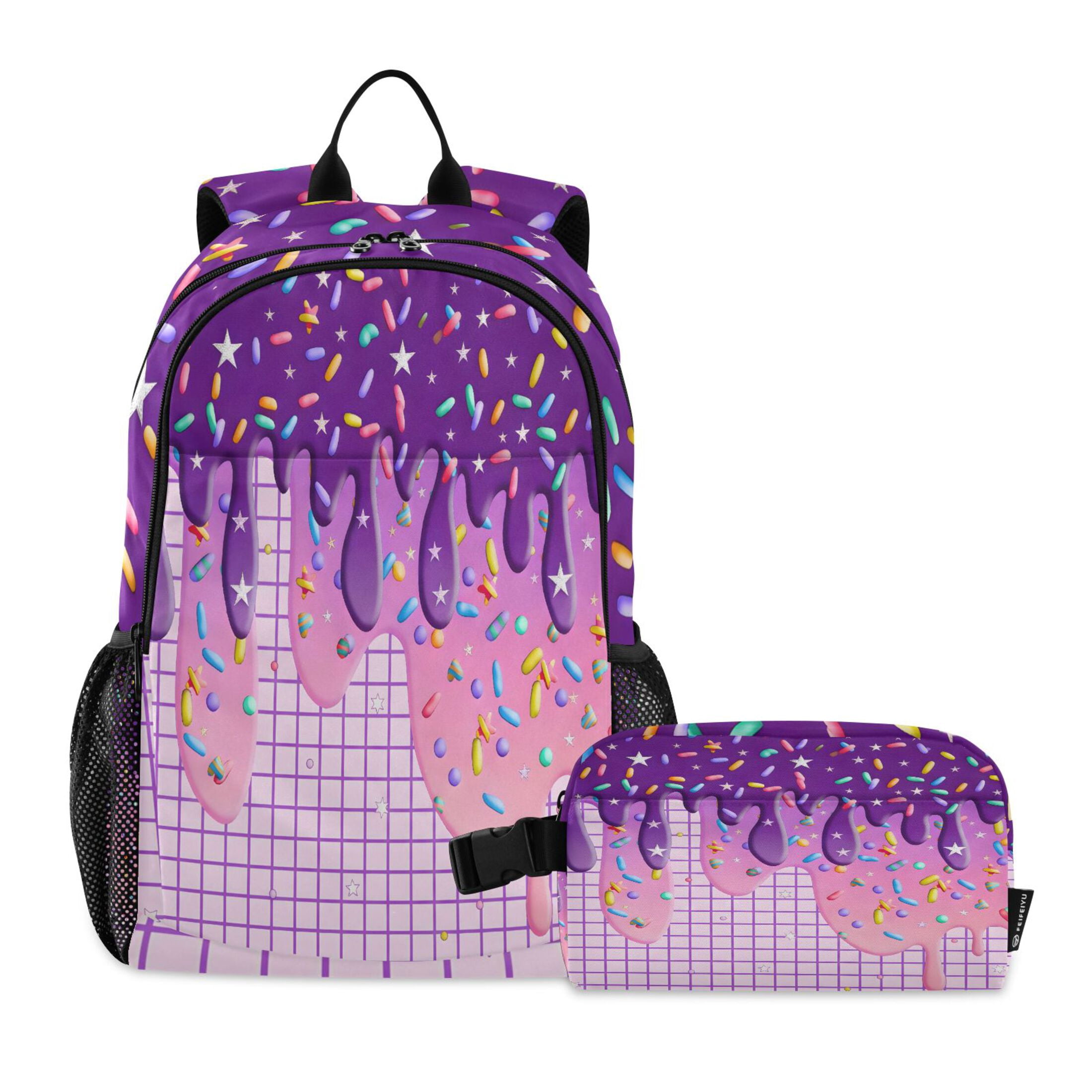 ALAZA Ice Cream Purple Pink School Backpack Lunch Box Set Student ...