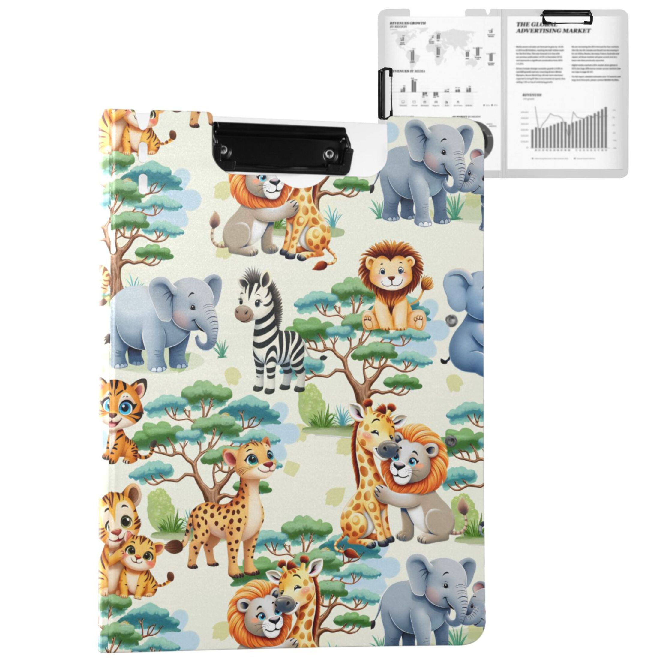 ALAZA Jungle Animals Lions Elephants A4 Foldable Clipboard 360 Degree ...