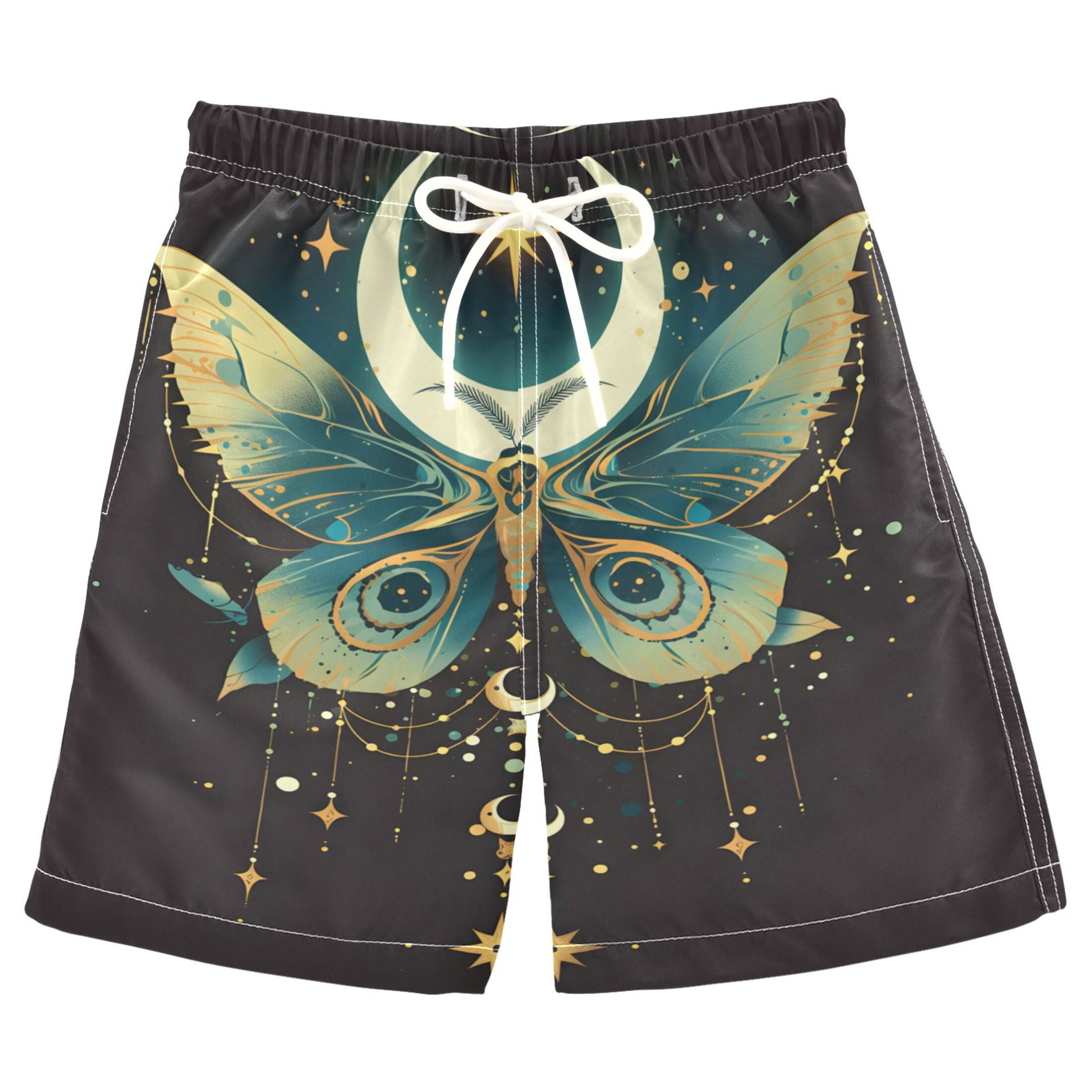ALAZA Kids Boys Swim Trunks A Butterfly and Moon Beach Board Shorts ...