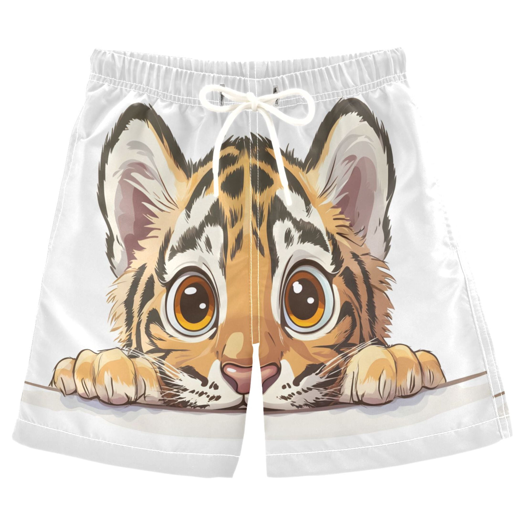 ALAZA Kids Boys Swim Trunks A Cute Tiger Beach Board Shorts Drawstring ...
