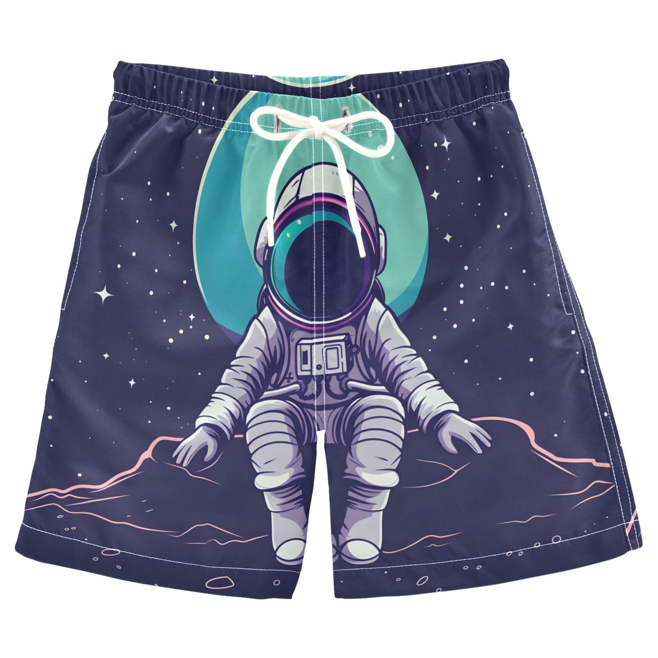 ALAZA Kids Boys Swim Trunks Astronaut on Outer Space Beach Board Shorts ...