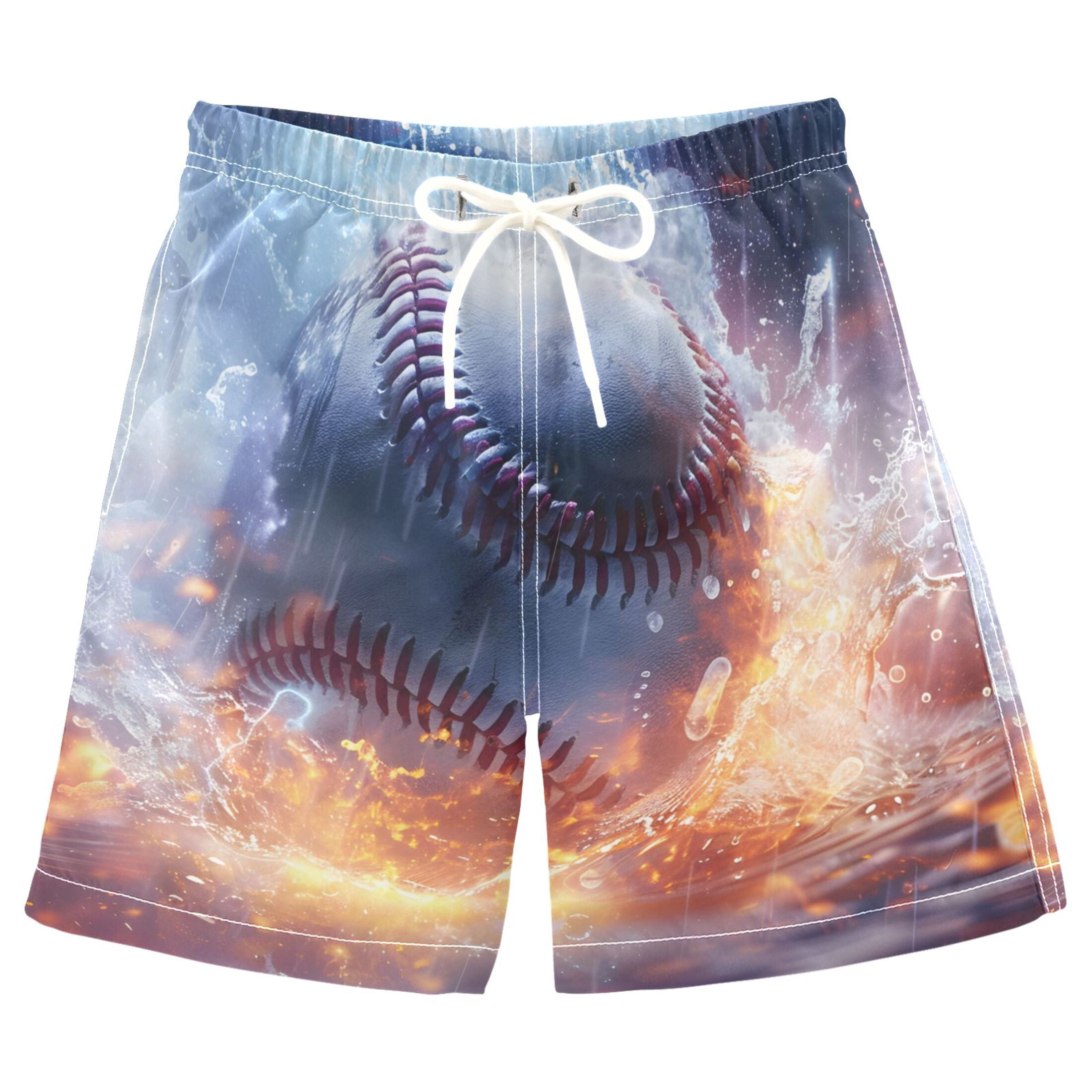 ALAZA Kids Boys Swim Trunks Baseball on Fire Beach Board Shorts ...