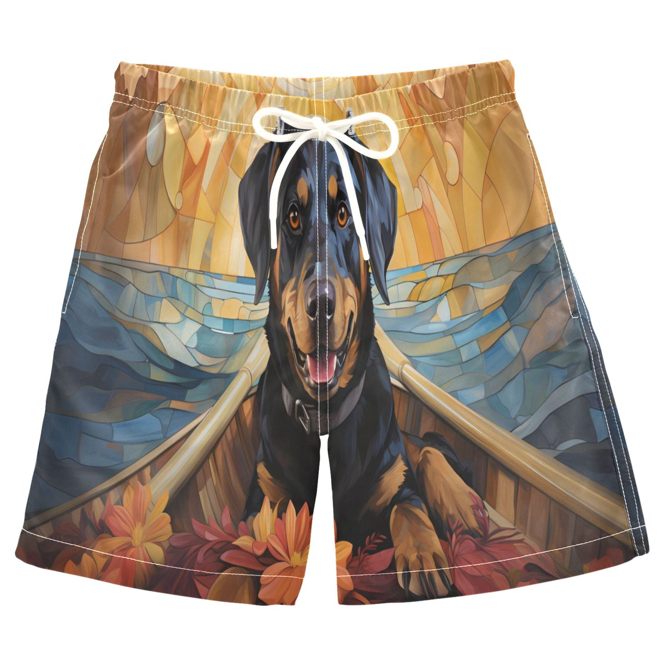 ALAZA Kids Boys Swim Trunks Dog with Flowers Beach Board Shorts ...
