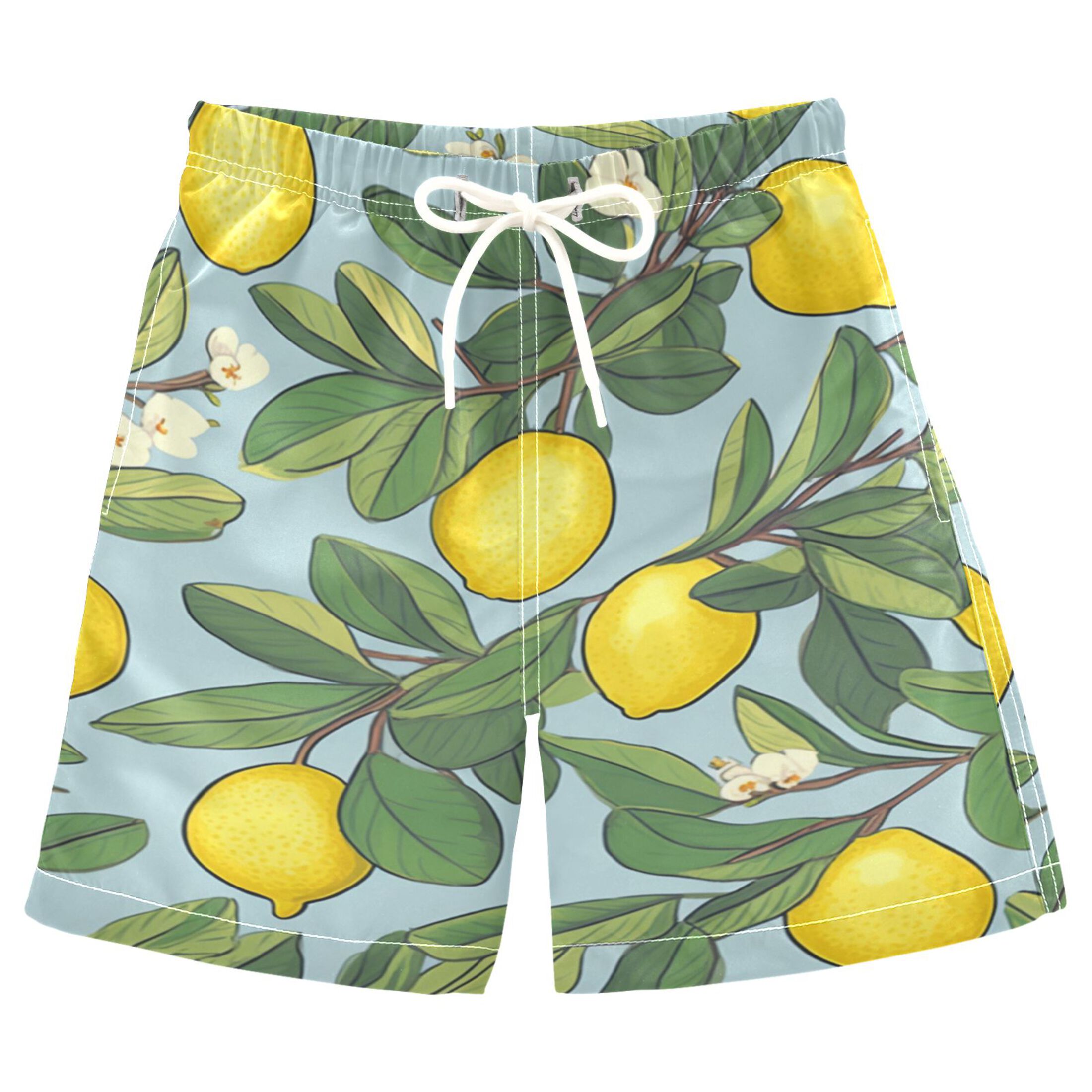 ALAZA Kids Boys Swim Trunks Lemon Leaves Beach Board Shorts Drawstring ...