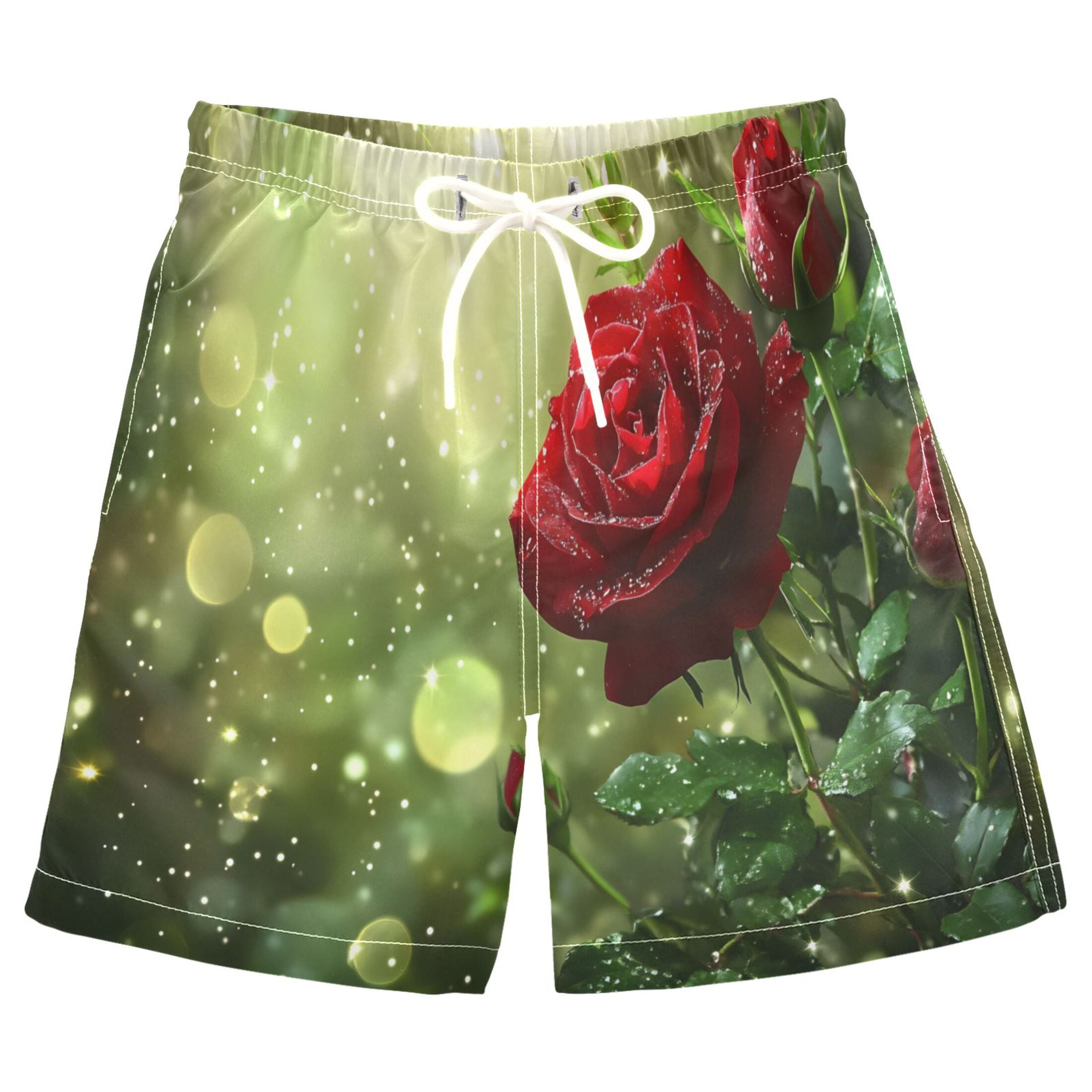 ALAZA Kids Boys Swim Trunks Red Roses Flowers Beach Board Shorts ...