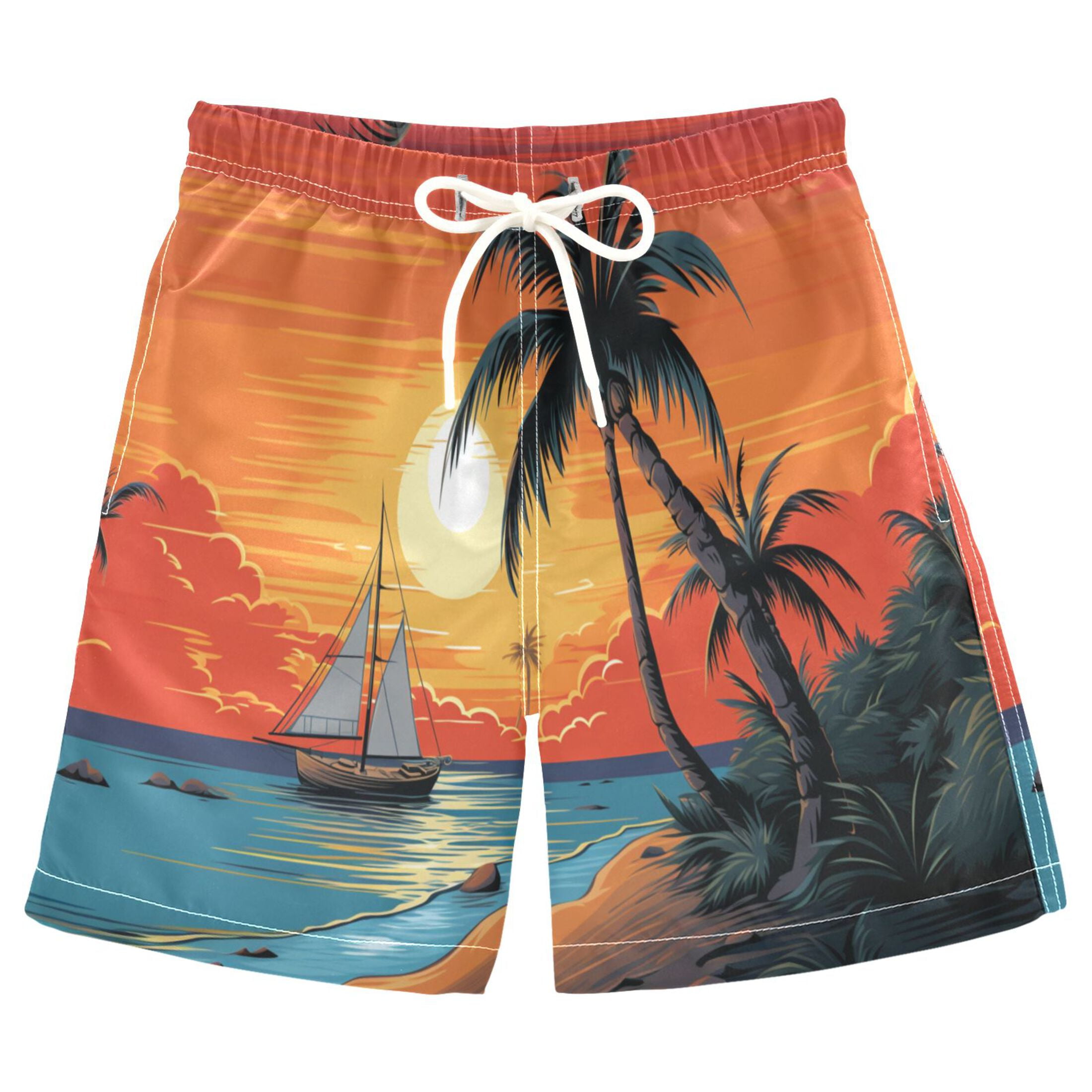ALAZA Kids Boys Swim Trunks Sea Palm Trees in Sunset Beach Board Shorts ...