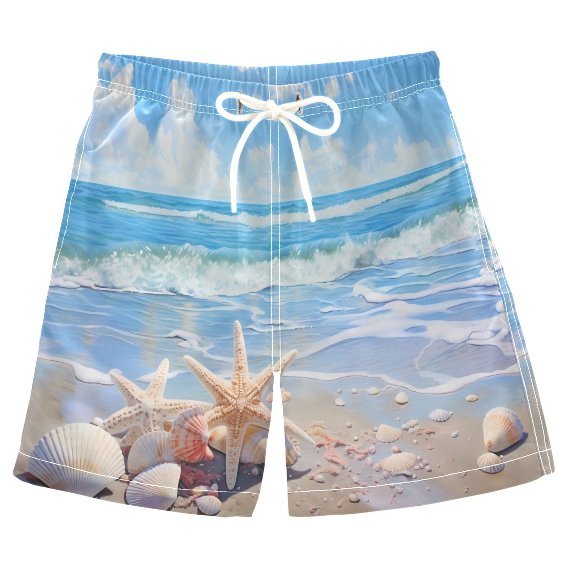 ALAZA Kids Boys Swim Trunks Starfish Seashells Summer Beach Beach Board ...