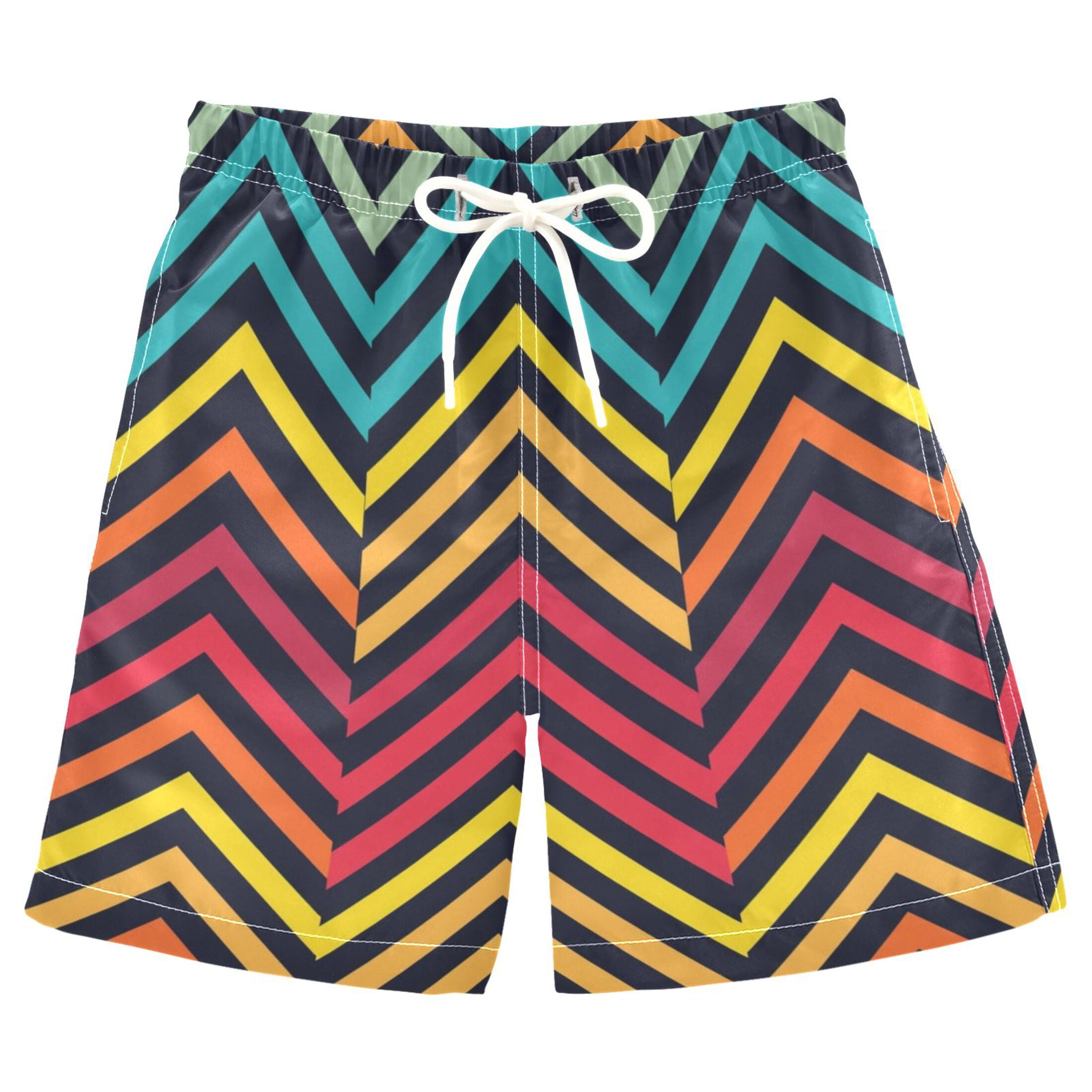ALAZA Kids Boys Swim Trunks Streak Line Beach Board Shorts Drawstring ...