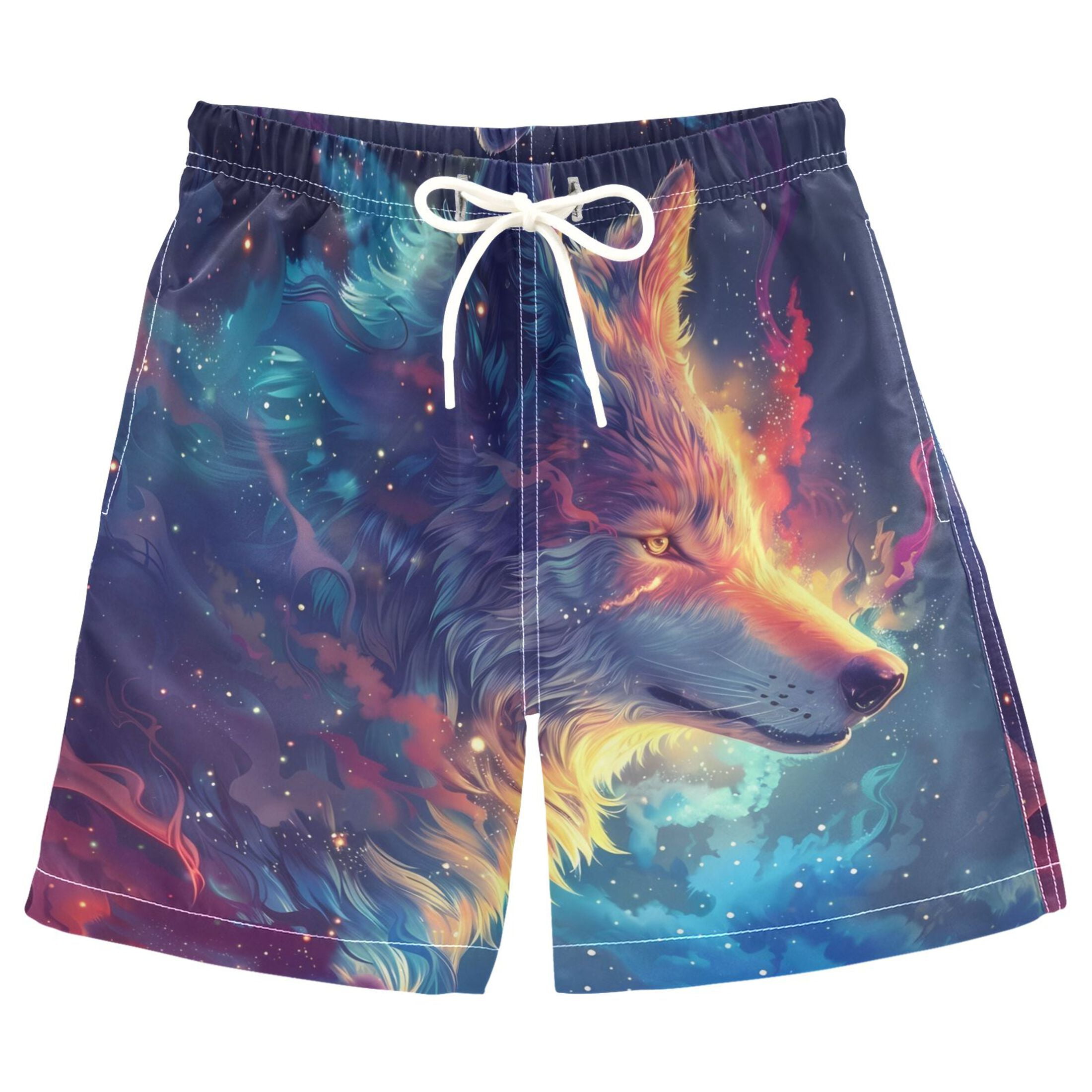 ALAZA Kids Boys Swim Trunks Wolf with Galaxy Beach Board Shorts ...
