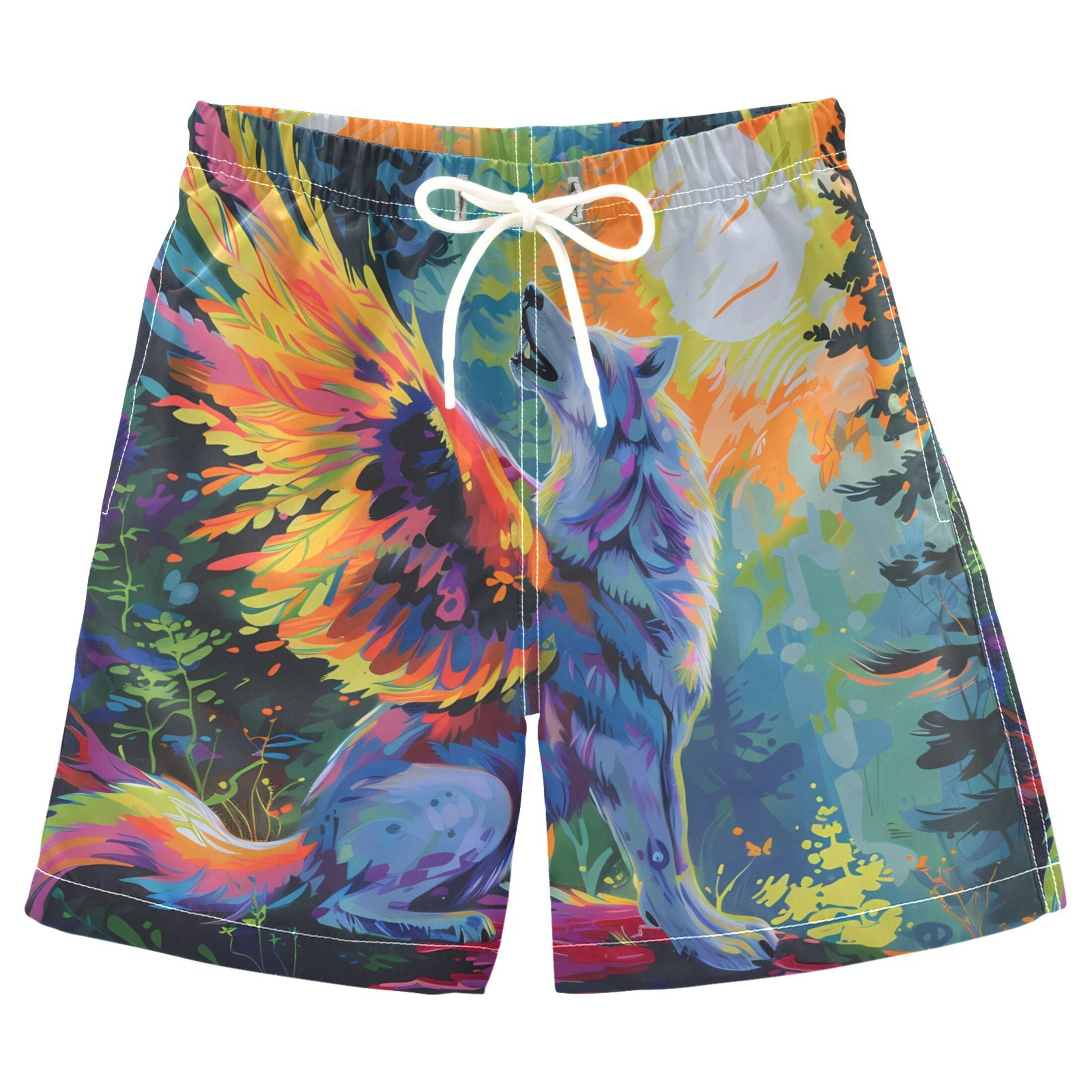 ALAZA Kids Boys Swim Trunks Wolf with Wing Beach Board Shorts ...